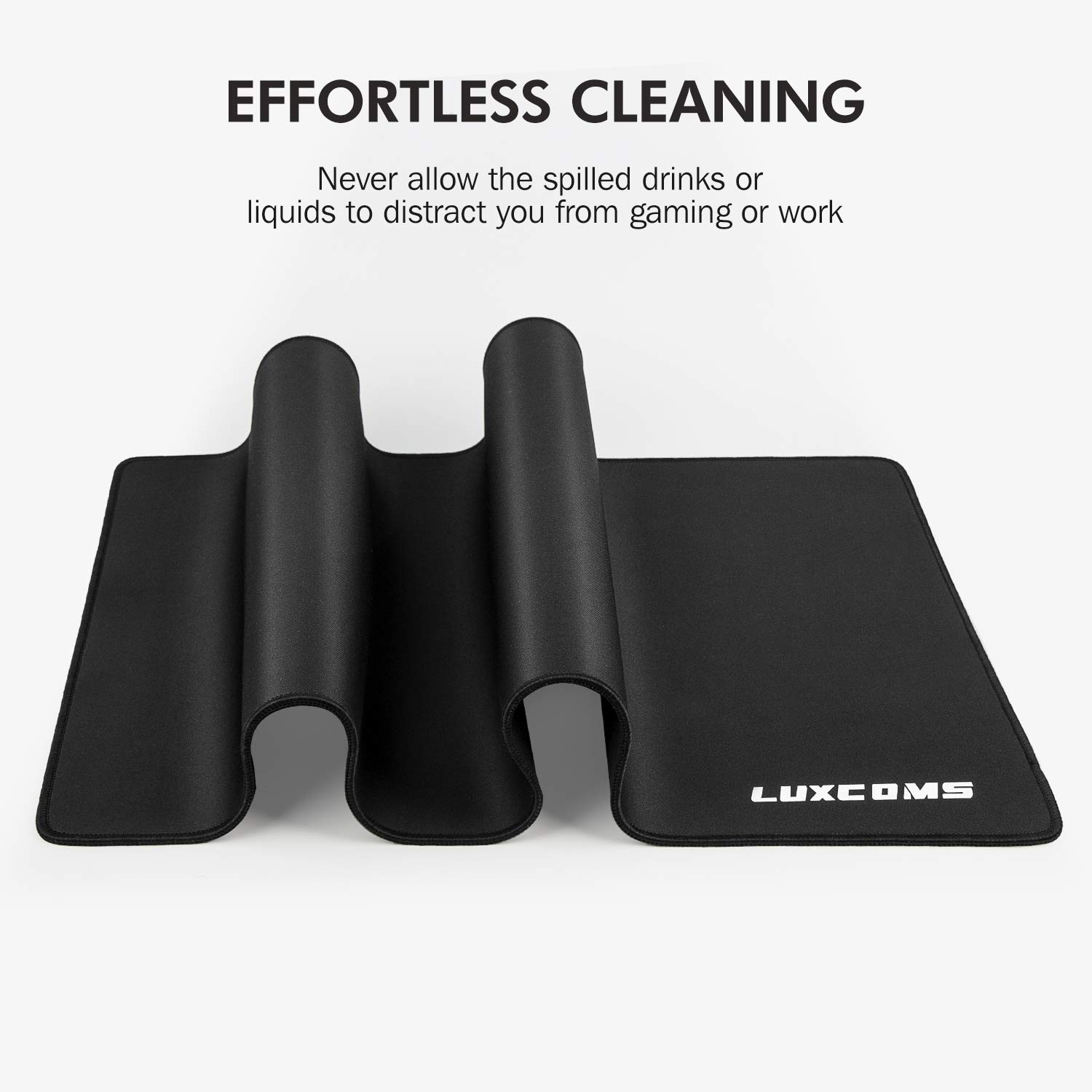 LUXCOMS Extended Gaming Mouse Pad (31.5×15.75×0.12 Inch) Computer Keyboard Mousepad Mouse Mat, Water-Resistant, Non-Slip Base, Durable Stitched Edges,Mouse Mat for Gamer, Office & Home, Black (LST080)