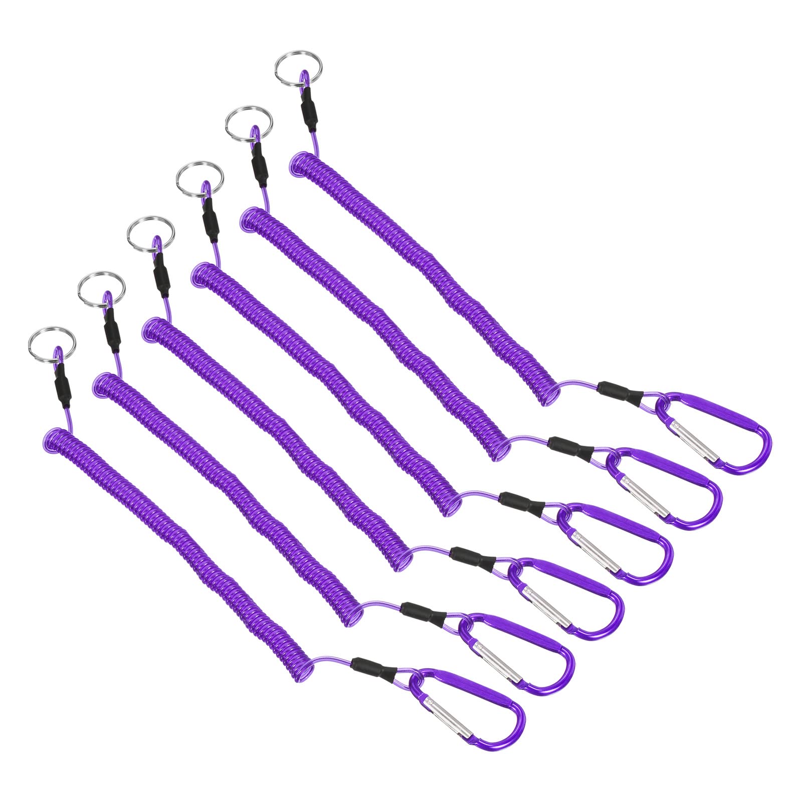 PATIKIL 6.6ft Fishing Tool Lanyard, 6 Pack Safety Cord Spiral Lanyard Tether Retractable with Metal Clip Keychain for Boating Kayak, Purple