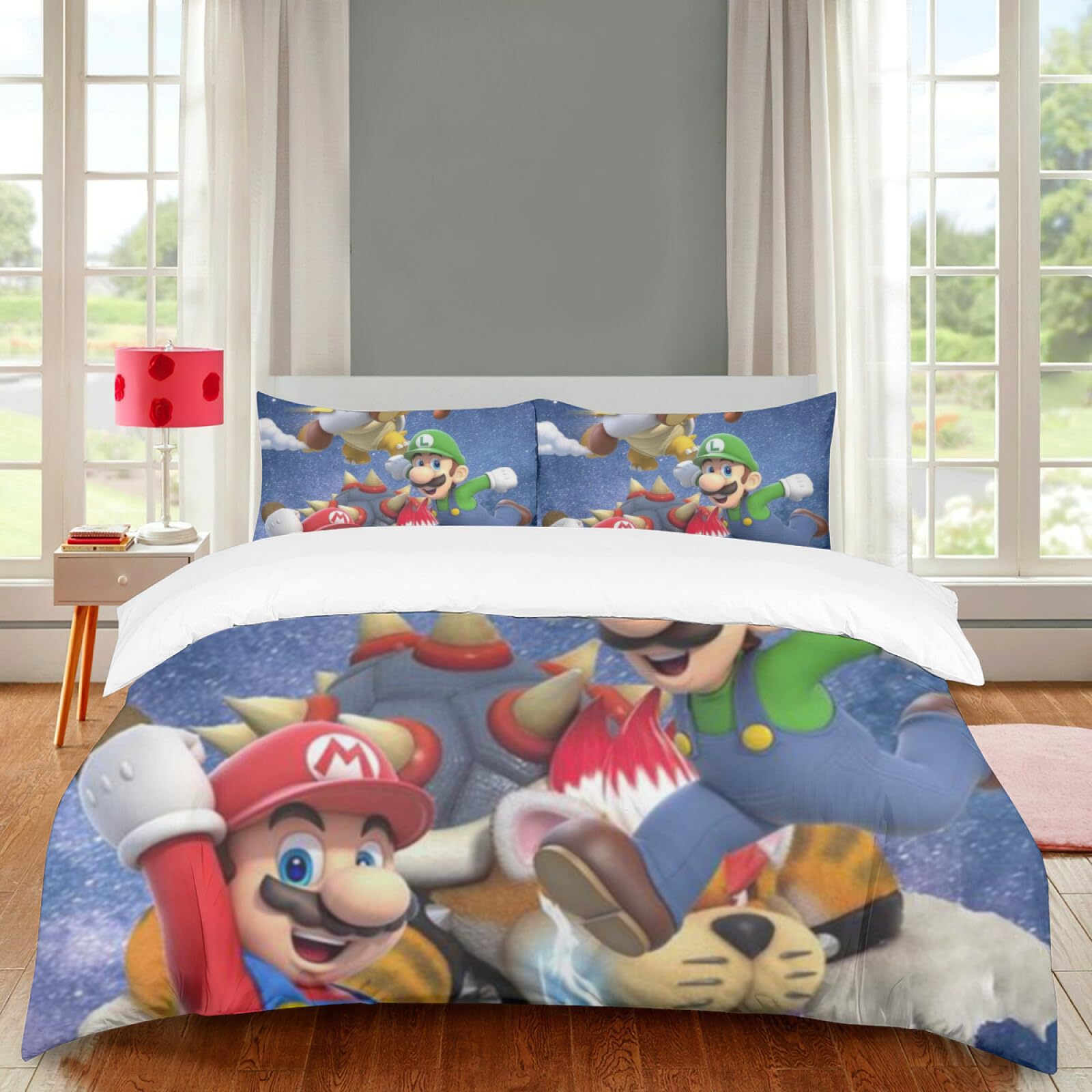 Mario Comforter Set for Girls Kids Twin Size Reversible Bedding Bedroom Collection 3pcs Super Soft Lightweight