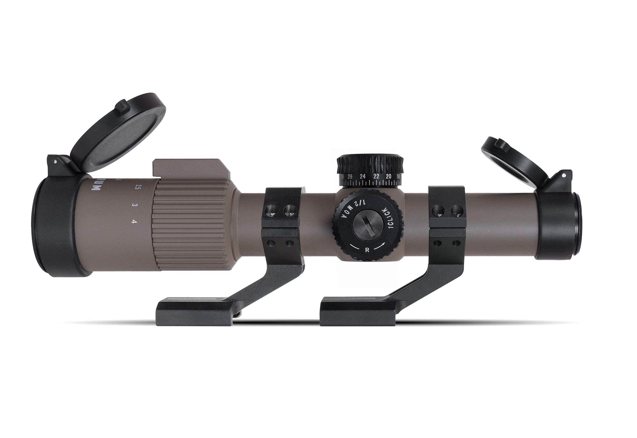Monstrum Alpha 1-4x24 First Focal Plane FFP Rifle Scope with MOA Reticle | Flat Dark Earth | H-Series 30mm Offset Scope Rings | Bundle