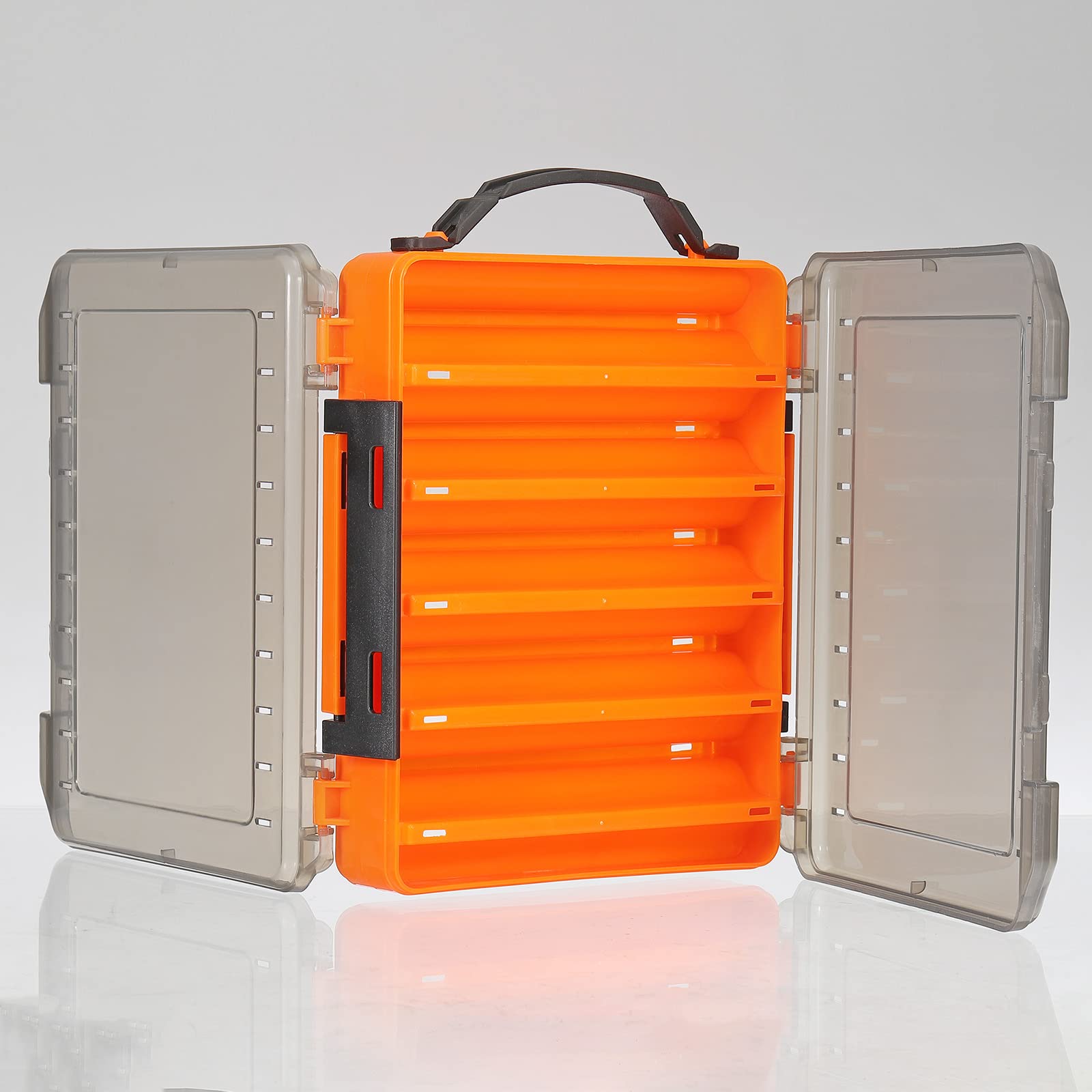 PATIKIL Double Sided Fishing Lure Storage Box Plastic Fish Tackle Container Organizer, Orange