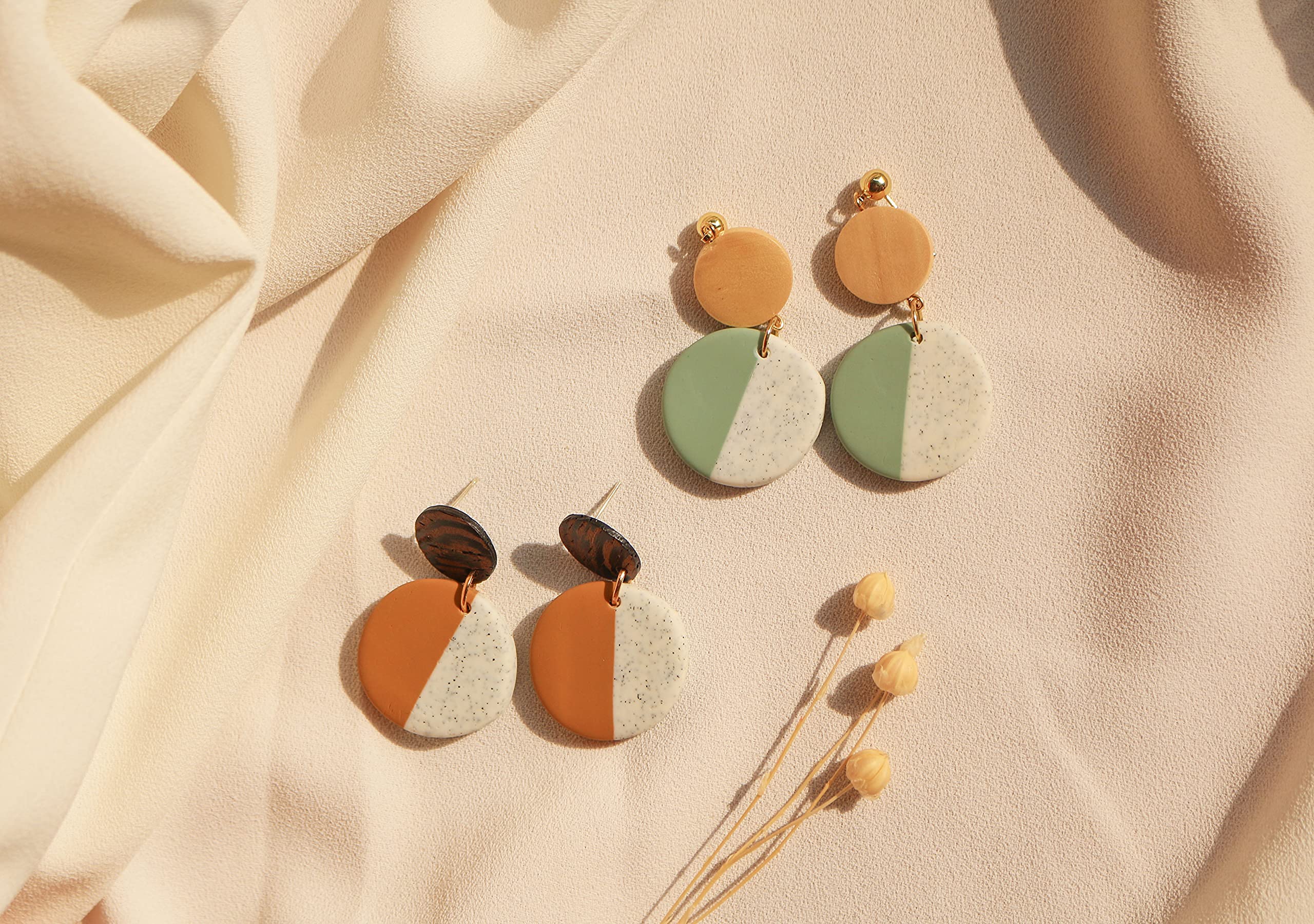 Polymer Clay Earring,Lavy Chsia Handmade Minimalis Drop Dangle Earrings Stud for Women, Girl (Green)