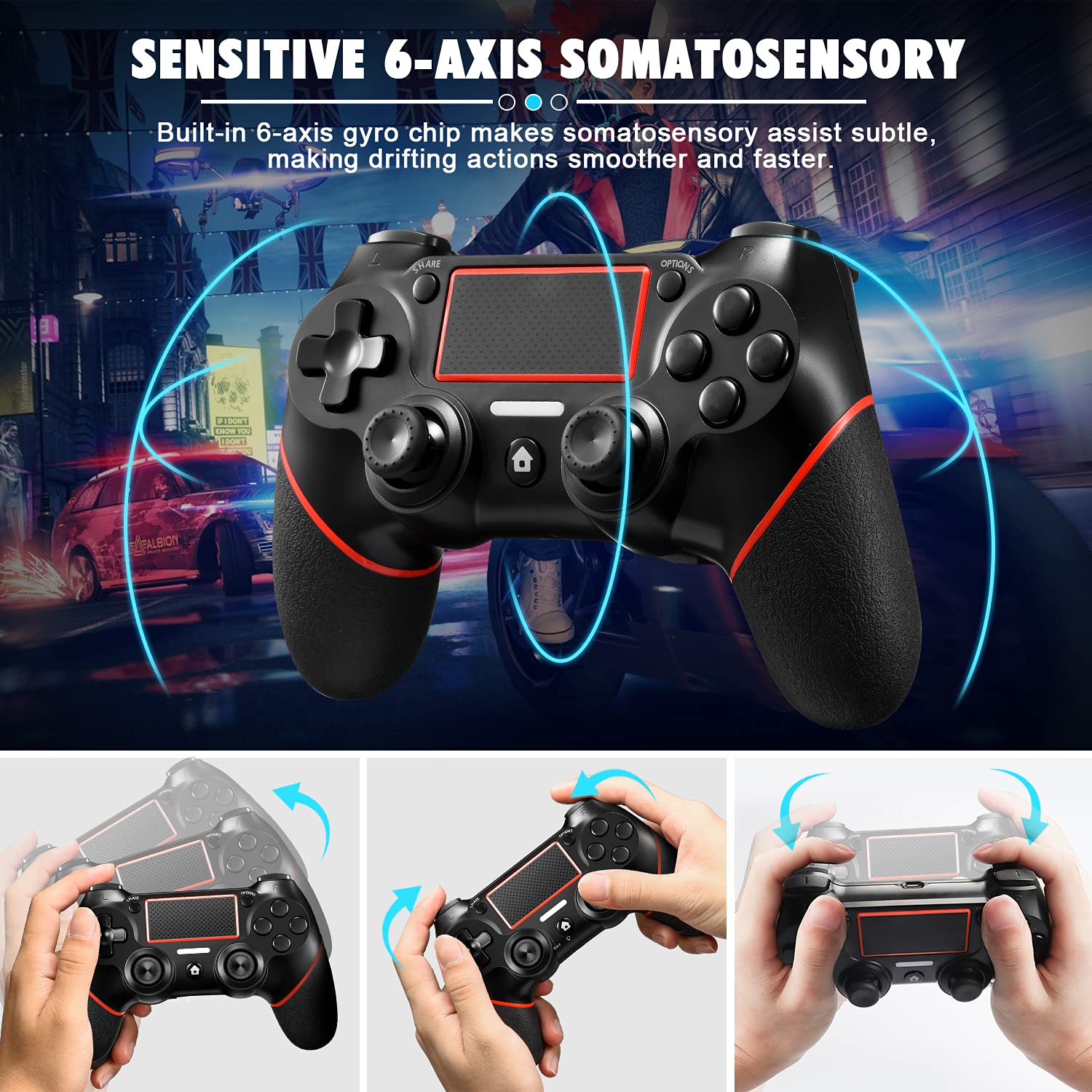 Sefwon Replacement for PC controller,Wireless Game Controller For PS4 And Built-in Motion Motors (Red)