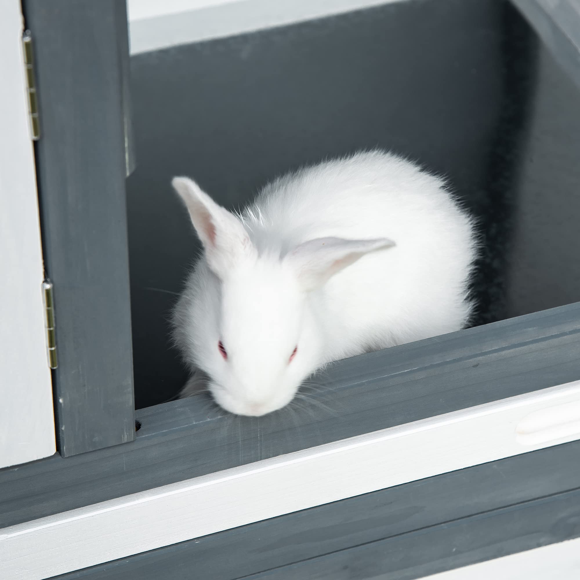 PawHut 57" Cute Rabbit Hutch with Triple Stories, Large Rabbit Cage with Decorative Look, Wood Outdoor or Indoor Rabbit Hutch