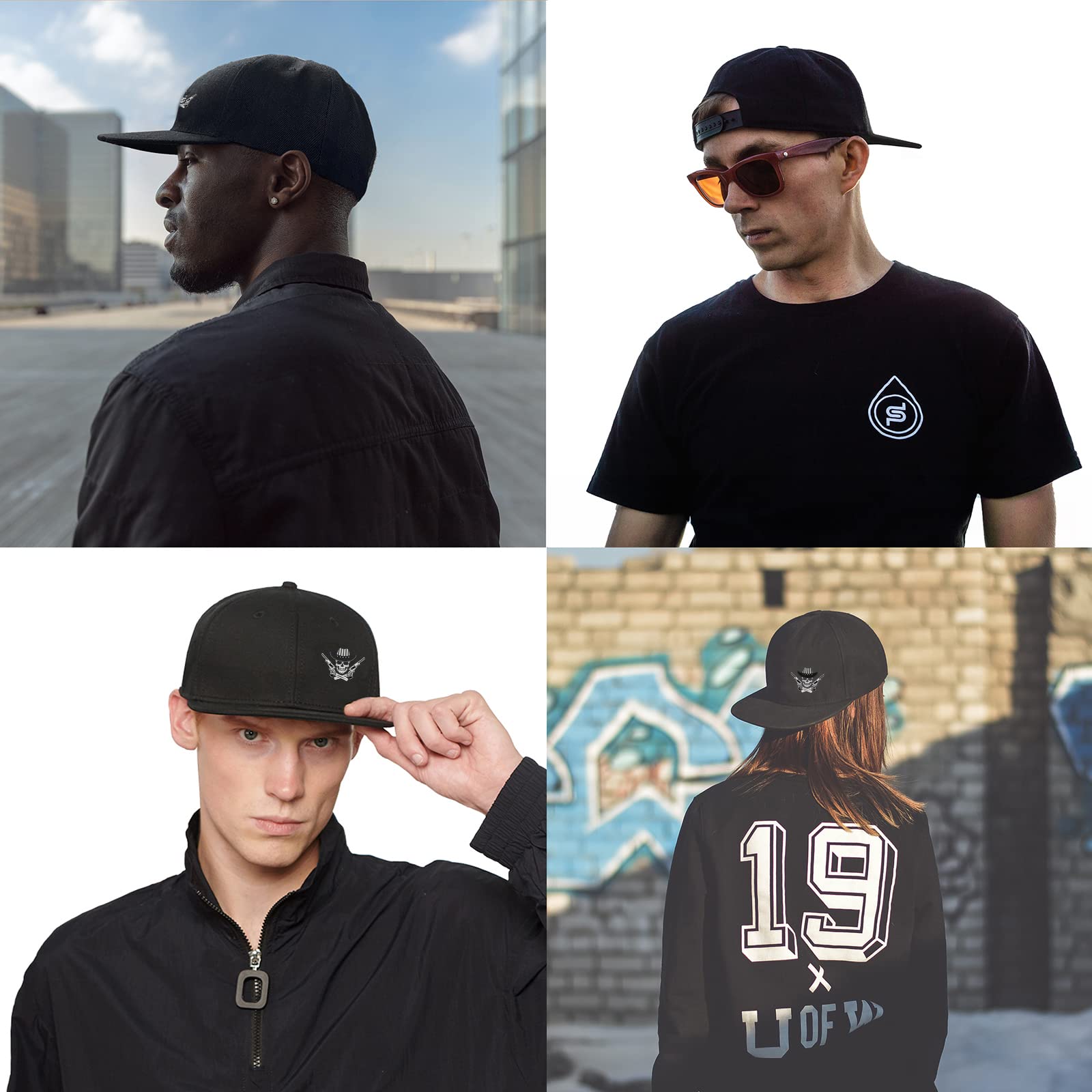 Skull Hat Snapback Hats for Flat Bill Brim Hat Black Men Hats Mens Fitted Caps Cool Men's Bulk Blank Cap Adjustable