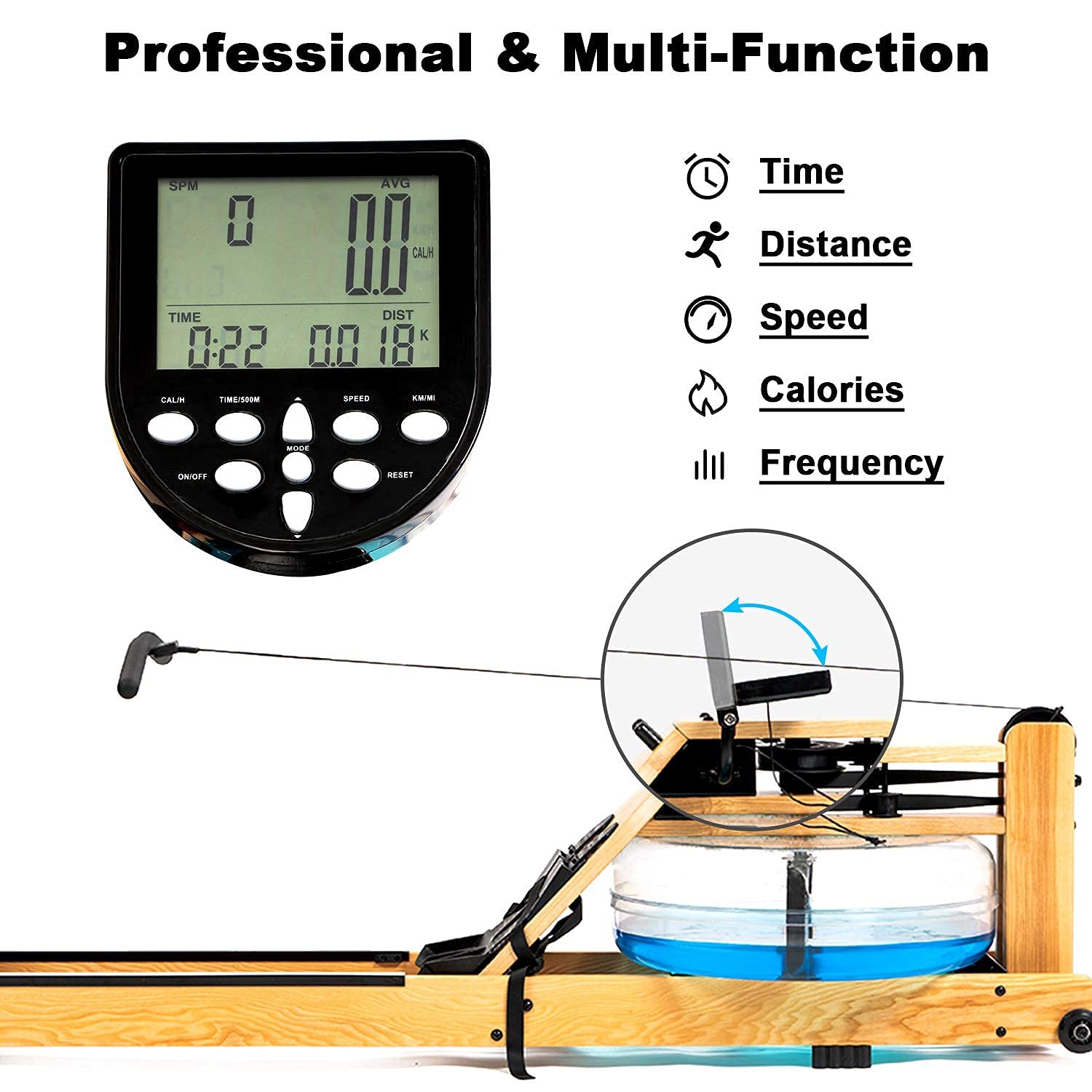Max4out Water Rowing Machine with LCD Monitor, Adjustable Resistance Rower for Home/Gyms Use with Transport Wheels, Cardio Training Equipment for Full Body Exercises