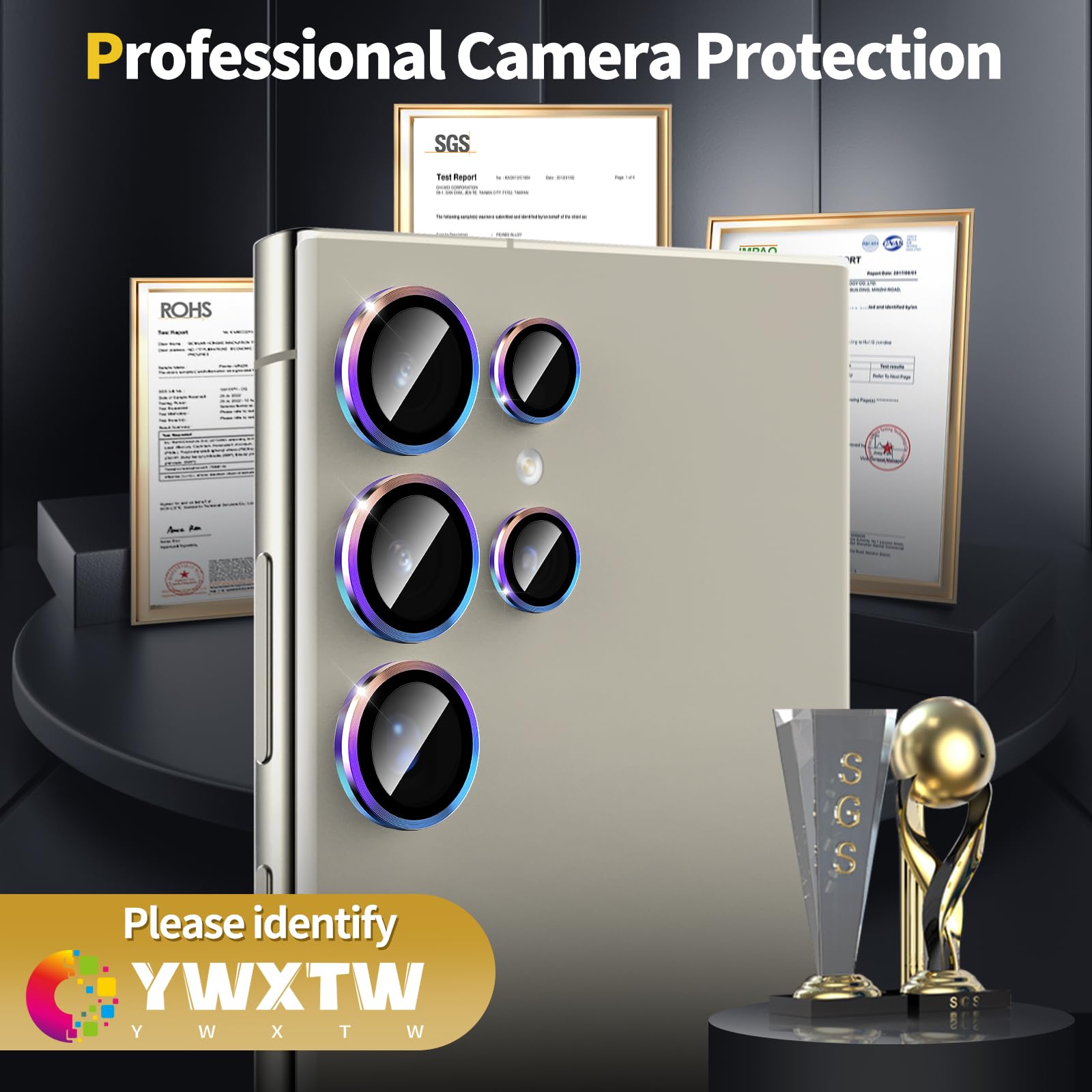 YWXTW for Samsung Galaxy S23 Ultra Camera Lens Protector, Tempered Glass Camera Screen Protector Individual Metal Ring Lens Cover for Galaxy S23 Ultra Accessories, 1 Set (Multi-Coloured)