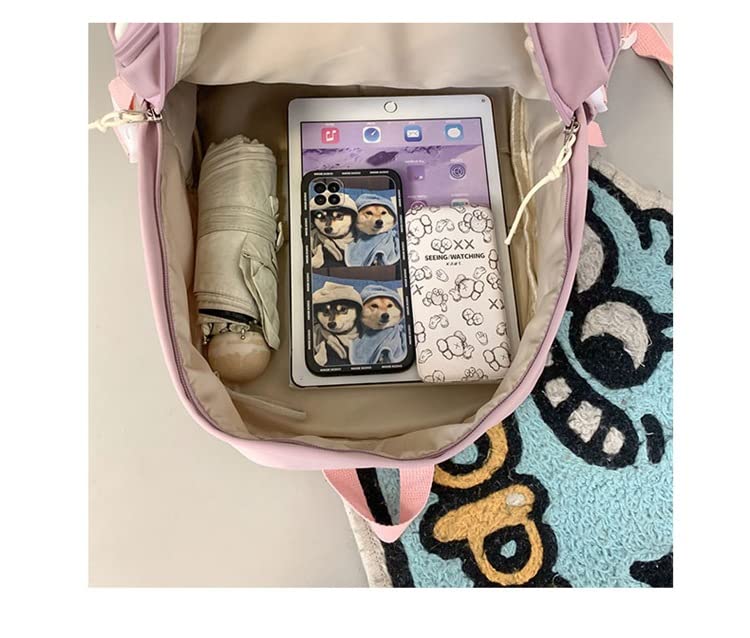 MWZING Kawaii Backpack with Cute Pin Accessories Plush Pendant Kawaii Cute Aesthetic Backpack GREEN