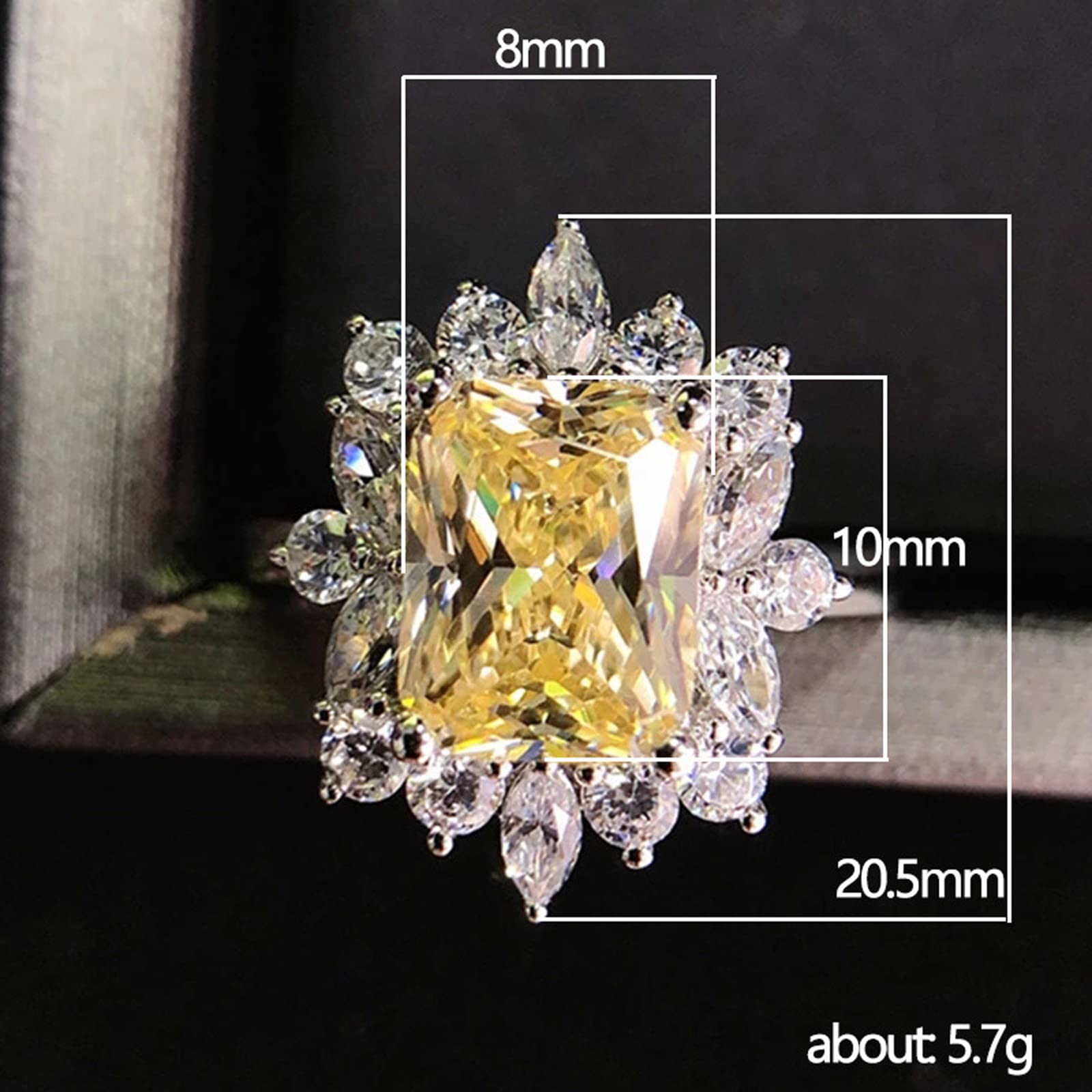 Psiroy 925 Sterling Silver Plated Dainty Halo Engagement Ring Created Citrine CZ Wedding Ring for Women Size 10