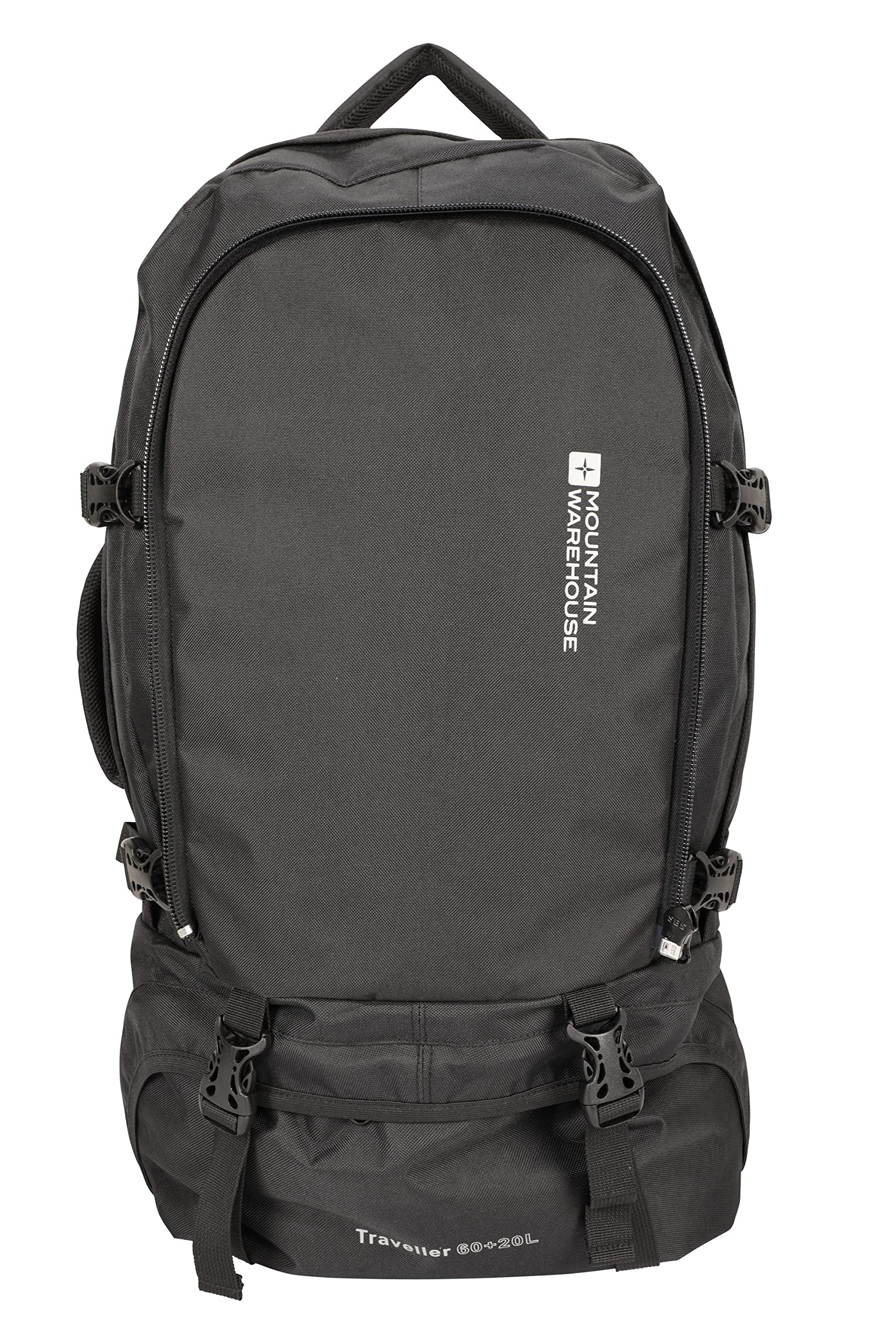 Mountain Warehouse Traveller 60 + 20L Travel Backpack - Detachable Black