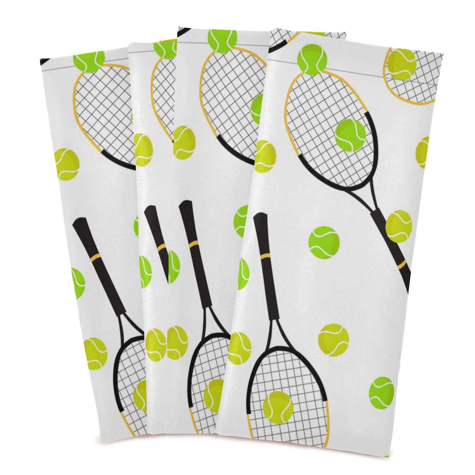 Oyihfvs Tennis Balls and Rackets Seamless On White Set of 6 Polyester Kitchen Dish Towel, Dishtowels Waffle Dishcloths, Hemmed Napkin Hand Bar Tea Towels with Hanging Loop, Multi 20, 28x18 inches