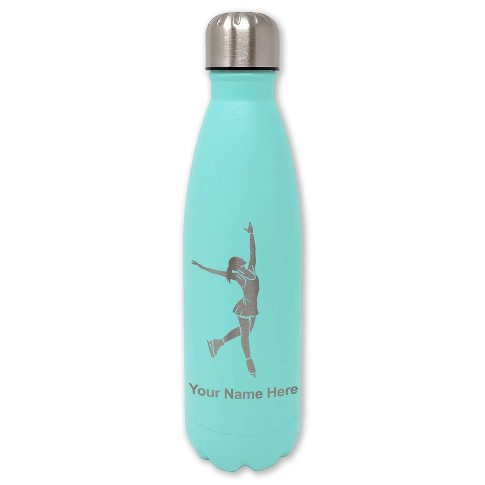 LaserGram Double Wall Stainless Steel Water Bottle, Figure Skater, Personalized Engraving Included (Light Blue)