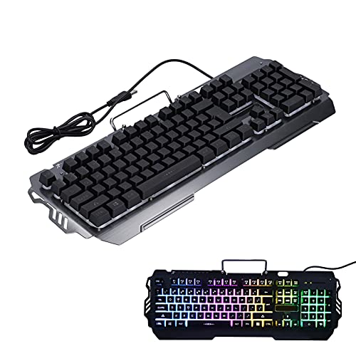 YYOYY 104 Keys Mechanical Feeling Gaming Keyboard for PC Gamers, 2 Colors Keycaps Backlit Aluminum Alloy Base Computer Keyboard, USB Wired Keyboard with Phone Holder for Home & Office