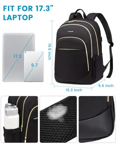 LOVEVOOK Laptop Backpack for Women & Men, 17.3 Inch Anti Theft Travel Backpack with USB Port, Stylish Casual Daypack for College, Large Capacity Teacher Nurse Work Backpack Purse, Black