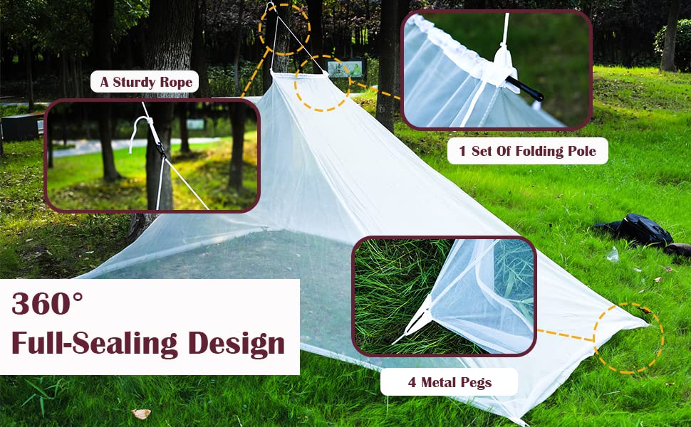 No-See-Um Camping Mosquito Net Bed Compact and Ultra-Light for Travel,Finest Holes Mesh 2000 Noseeum Netting for Camping and Hiking, Without Sleeping Mat (Single Light Grey Color,M)
