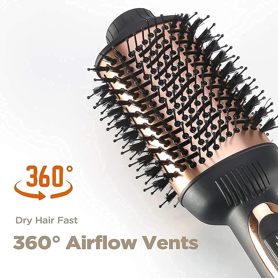 MiroPure Hot Air Brush One Step Hair Dryer & Volumizer for Straightening, Curling, Salon Negative Ion Styler Rose Gold