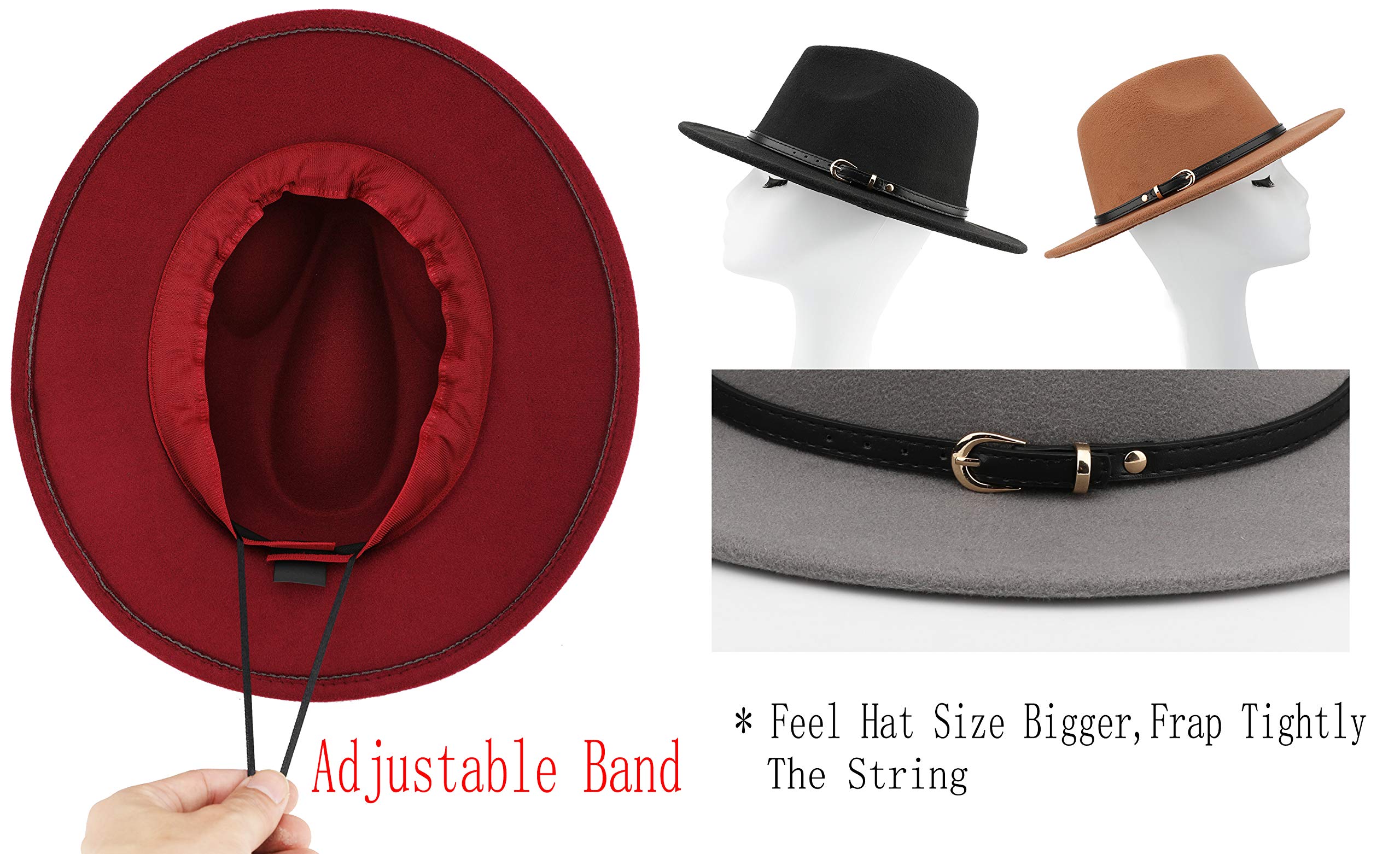 Melesh Wide Brim Unisex Classic Belt Buckle Fedora Hat (b Black)