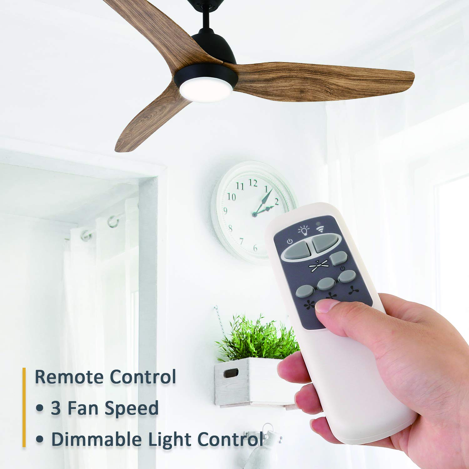 Nocolliny Modern Ceiling Fan 52" with Light, Dimmable LED, Farmhouse Style Propeller 3-Blade with Reversible Motor, Remote Control