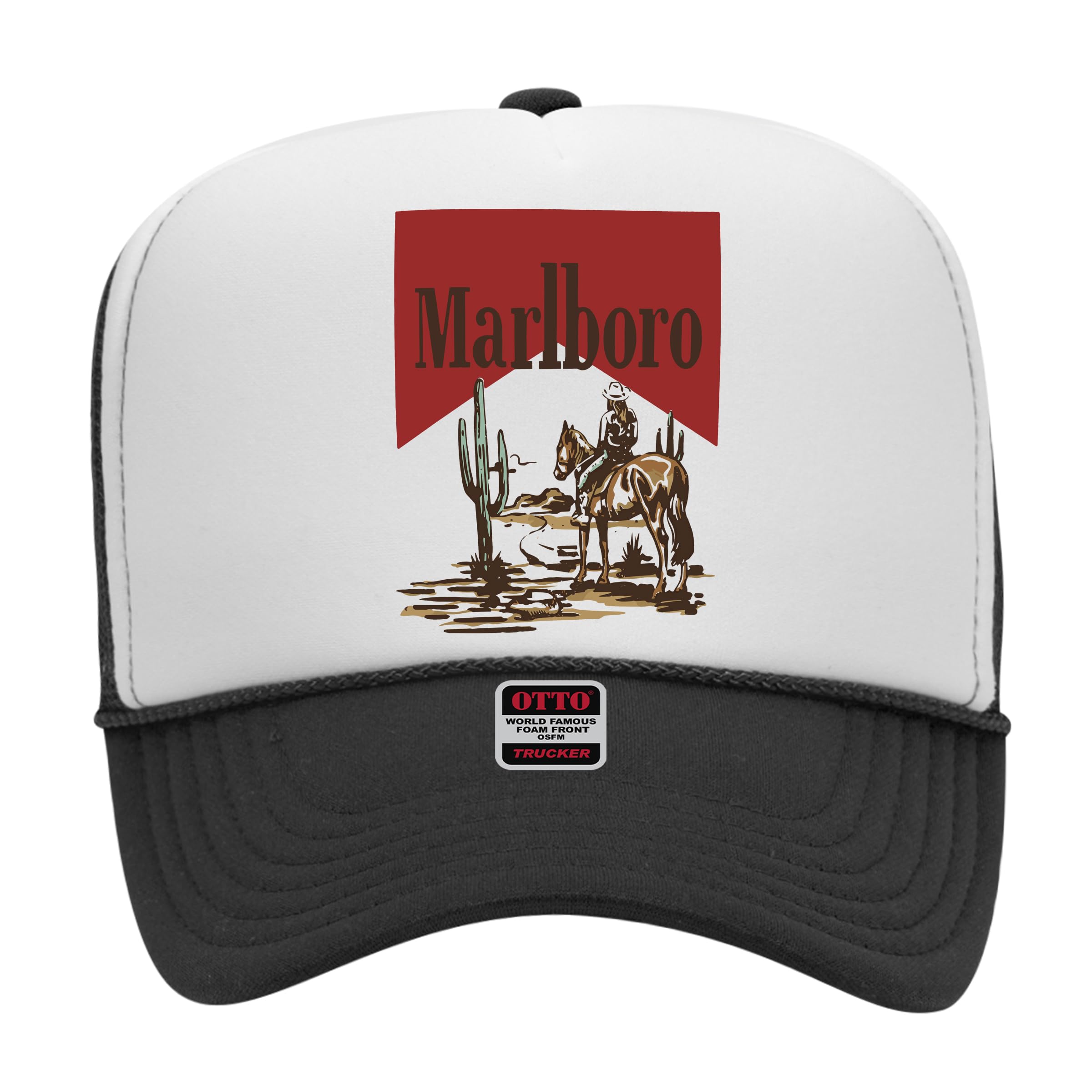 The Wild West Marl Boro Trucker Hat - Premium Snapback for Men and Women - Cowboy Racing Vintage Trendy Beer (US, Alpha, One Size, Black/White)