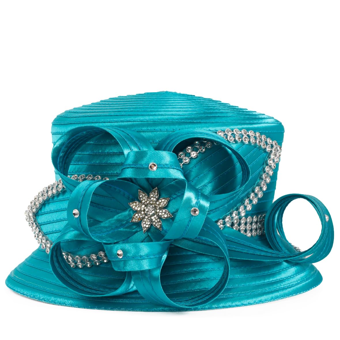 VECRY Womens Church Baptism Wedding Hat Tea Party Derby Dress Hats with Rhinestone (Aqua)