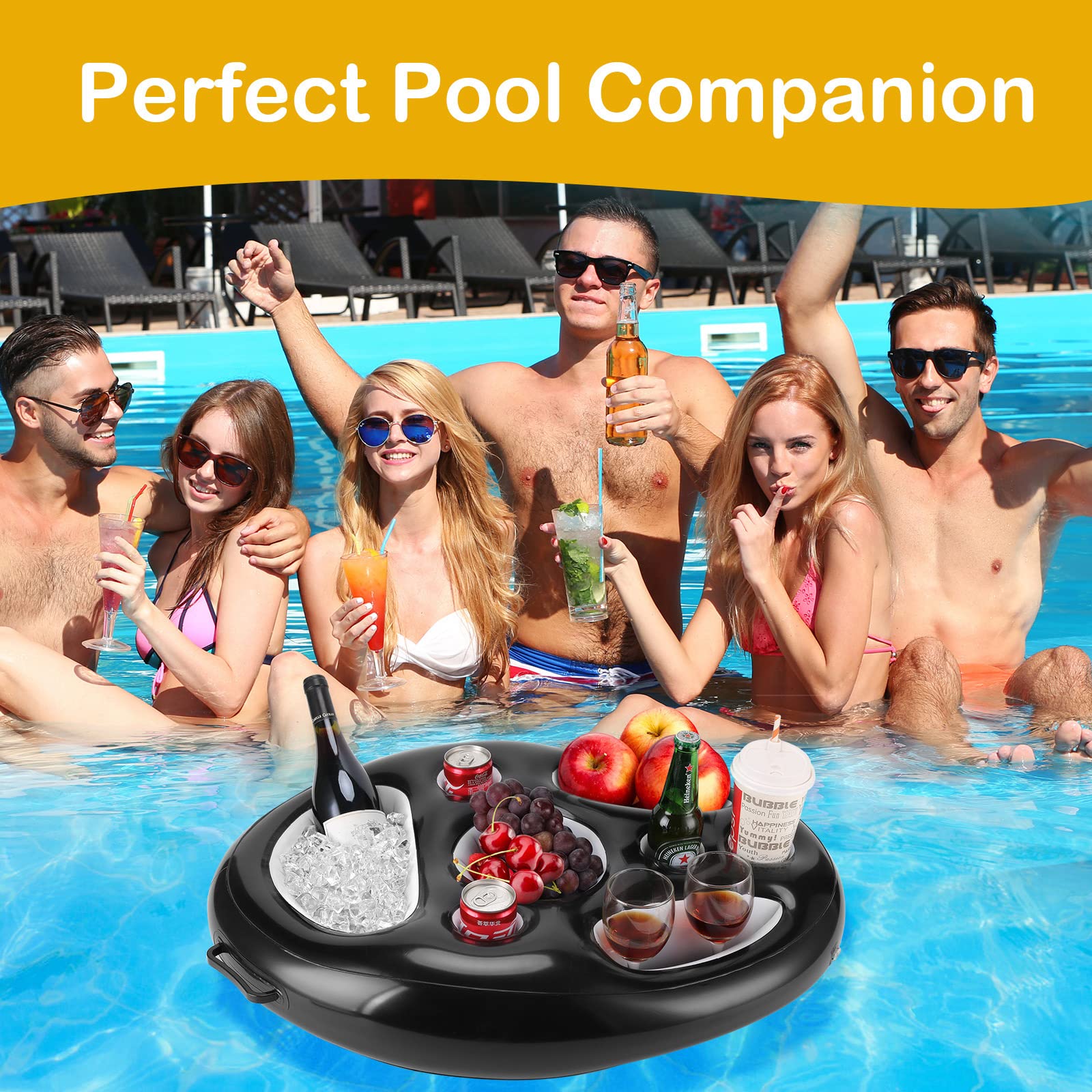 Pool Drink Holder Floats,Pool Accessories for Adult with Multi-Use Large Capacity Drink Float, for Swimming Pools & Hot Tub(Black)