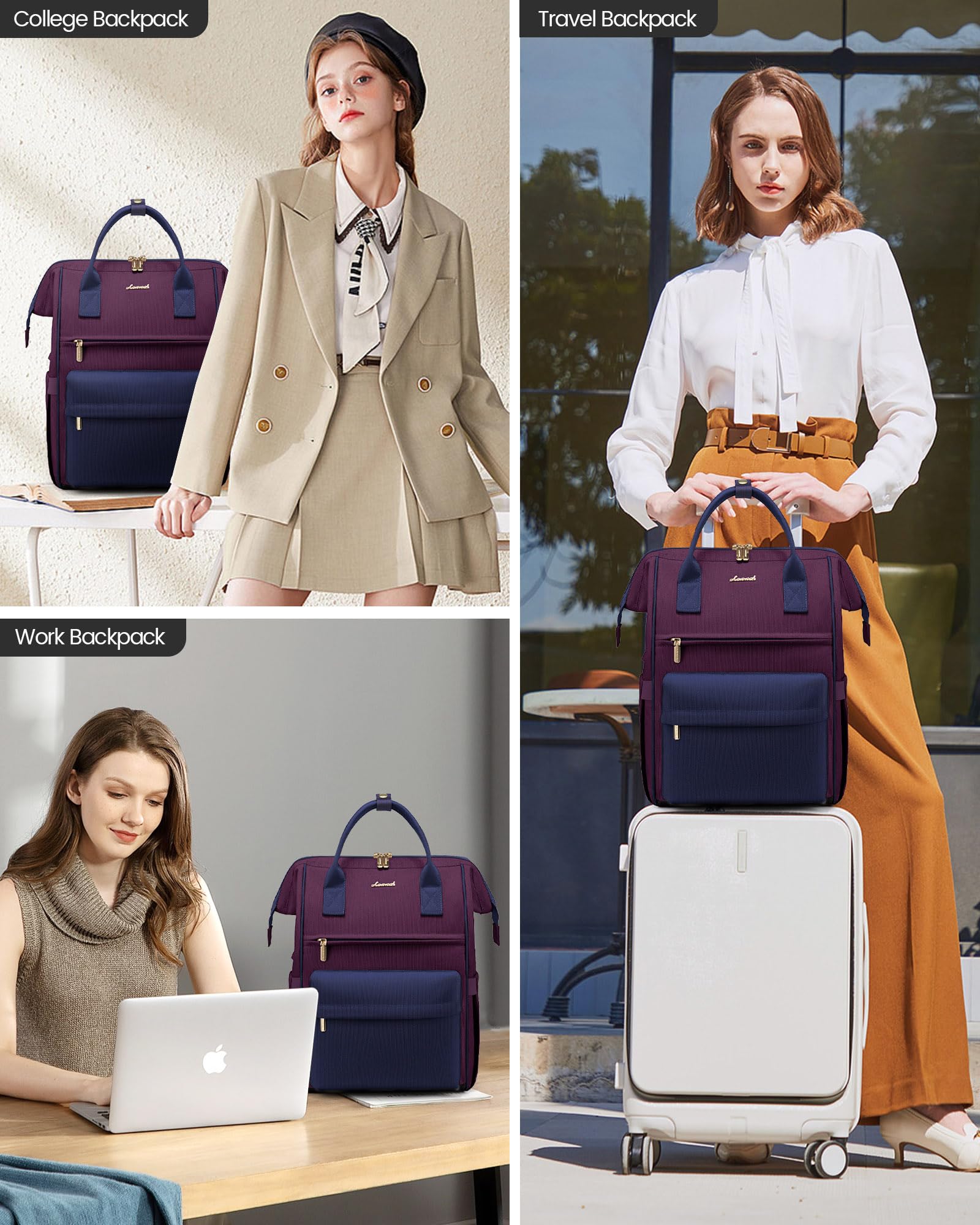 LOVEVOOK Laptop Backpack for Women, Teacher Nurse Work Bag Waterproof Fashion Travel Backpack Purse, 15.6 Inch Computer Backpack with USB Port
