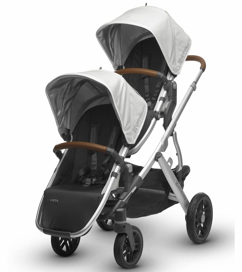 UPPAbaby - RumbleSeat V1 | Compatible Only with Vista V1 2015-2019 Strollers | Two in Tow Stroller Converter | Forward & Parent-Facing Seat | 5 Point Harness | Loic (White/Silver/Saddle Leather)