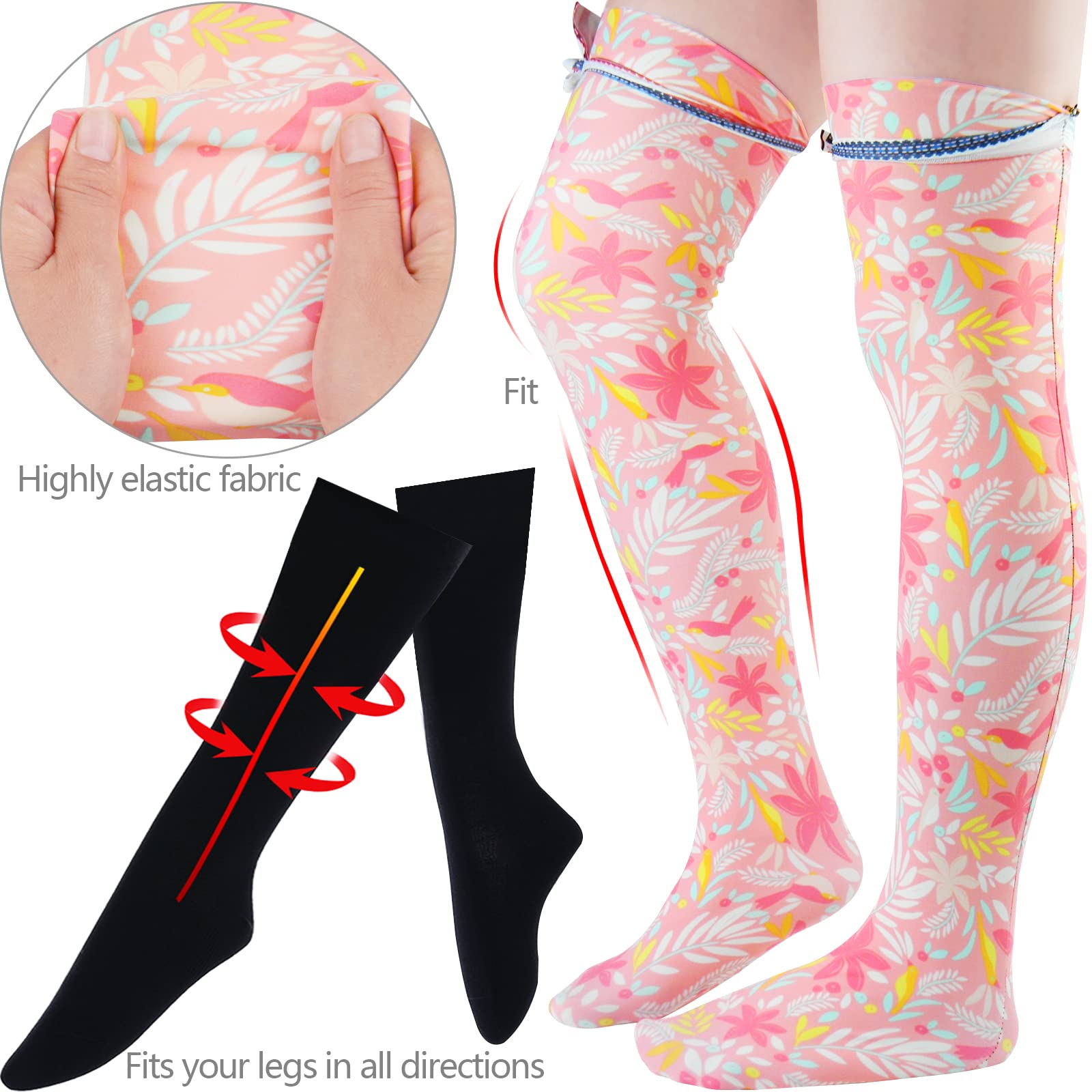 PSMILE 2Pairs Patterns Outdoor Cycling Overknee High Socks UV Protection Quick Dry Summer Cooling Tube Socks for Men Women
