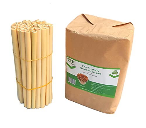 TXV Mart Disposable Reusable Bamboo Drinking Straws 100 pcs, BPA Free, Eco-Friendly 100% Natural, Biodegradable, and Compostable, Heavy Duty, Party, Weddings, Picnics, Holidays