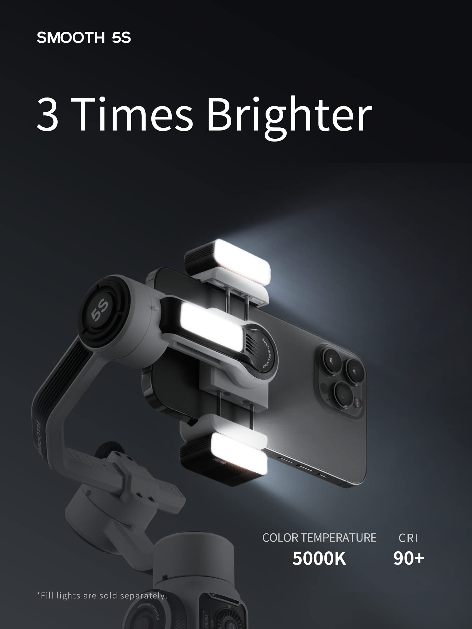 Zhiyun Smooth 5S Phone Gimbal, 3-Axis Smartphone Stabilizer with Built-in and Magnetic Fill Light, AI Face Tracking for iPhone and Android, YouTube TikTok Video, White Combo