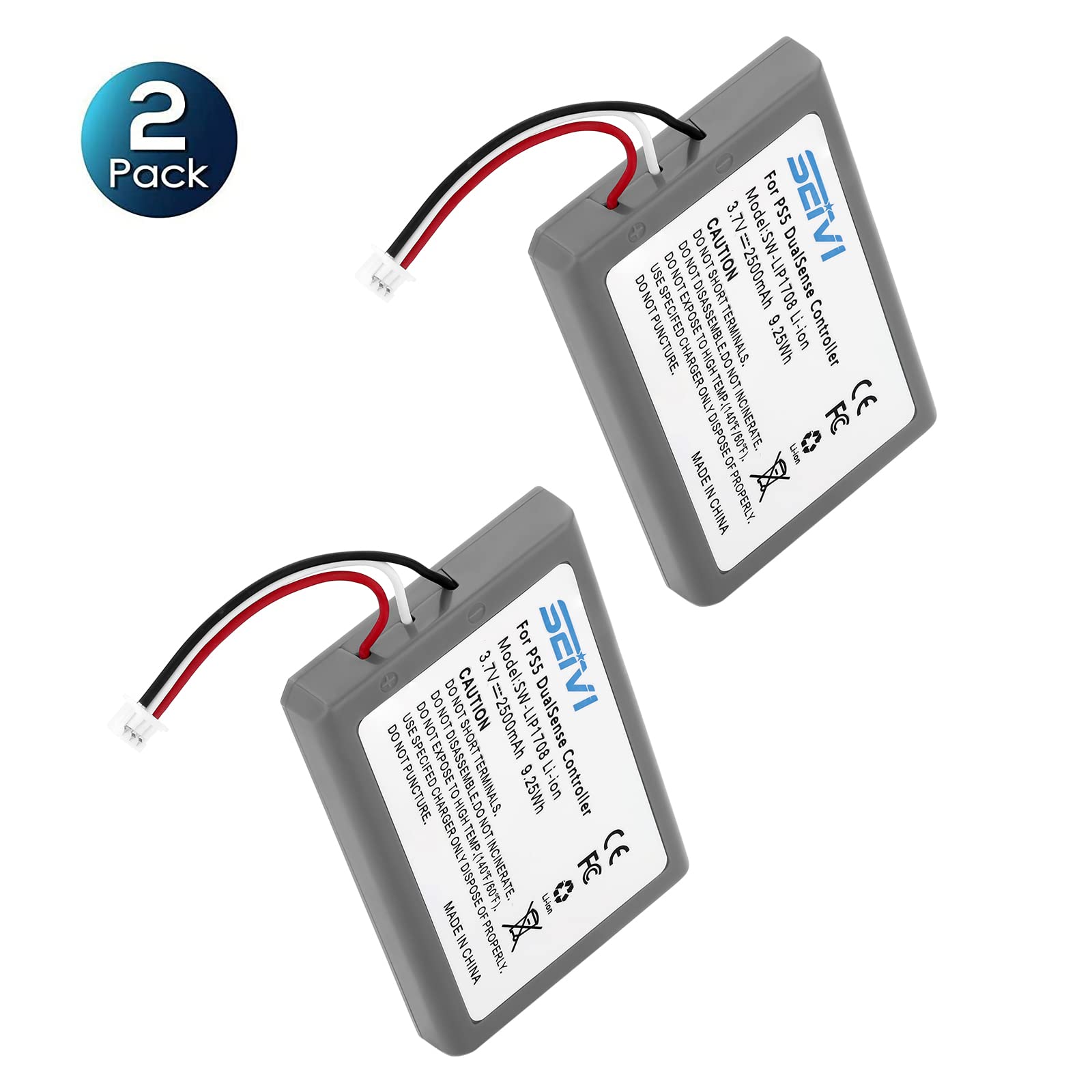 SEIVI Replacement Battery for PS5, 2 Pack 2500mAh LIP1708 Replacement Battery for Playstation 5 DualSense CFI-ZCT1W Wireless Controller