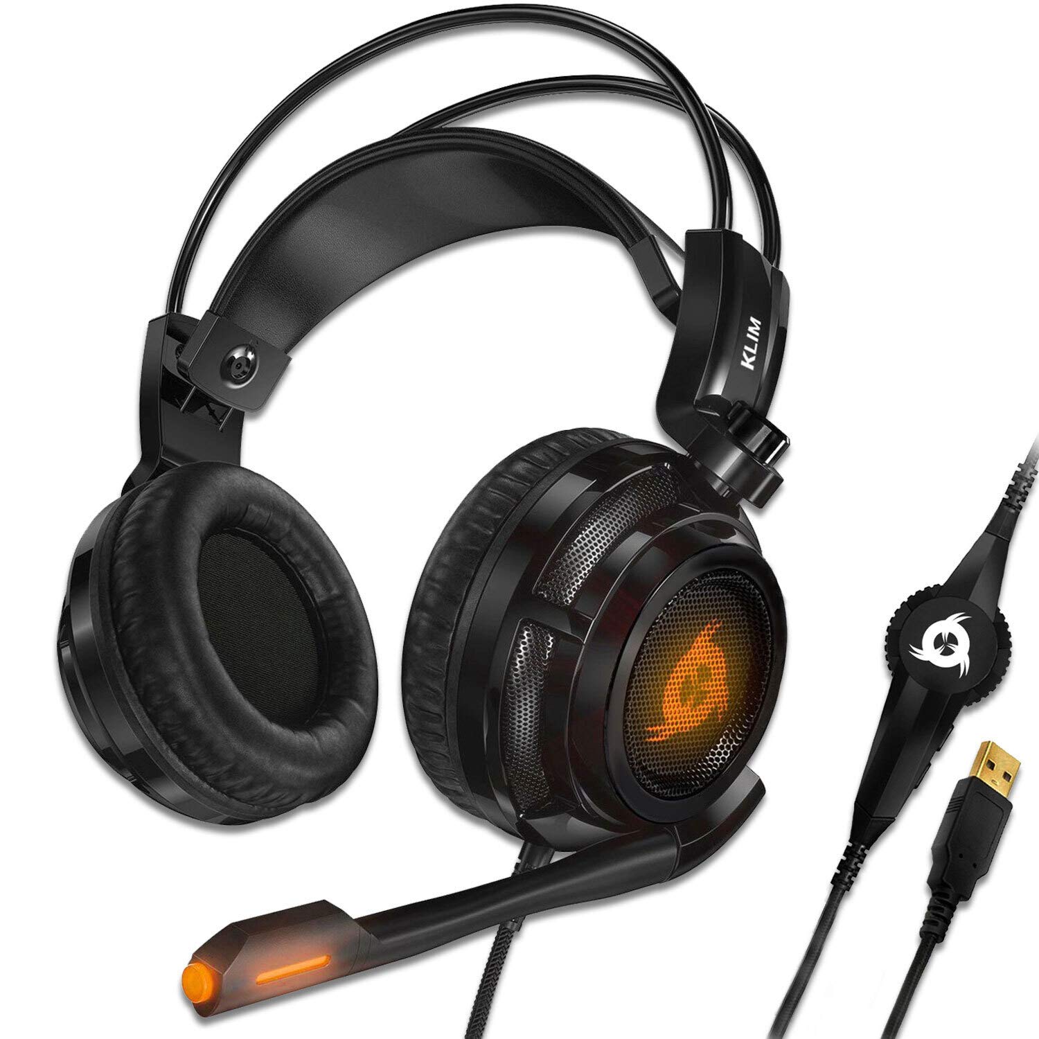 KLIM Puma - USB Gamer Headset with Mic - 7.1 Surround Sound Audio - Integrated Vibrations - Perfect for PC and PS4 Gaming - New Version - Black