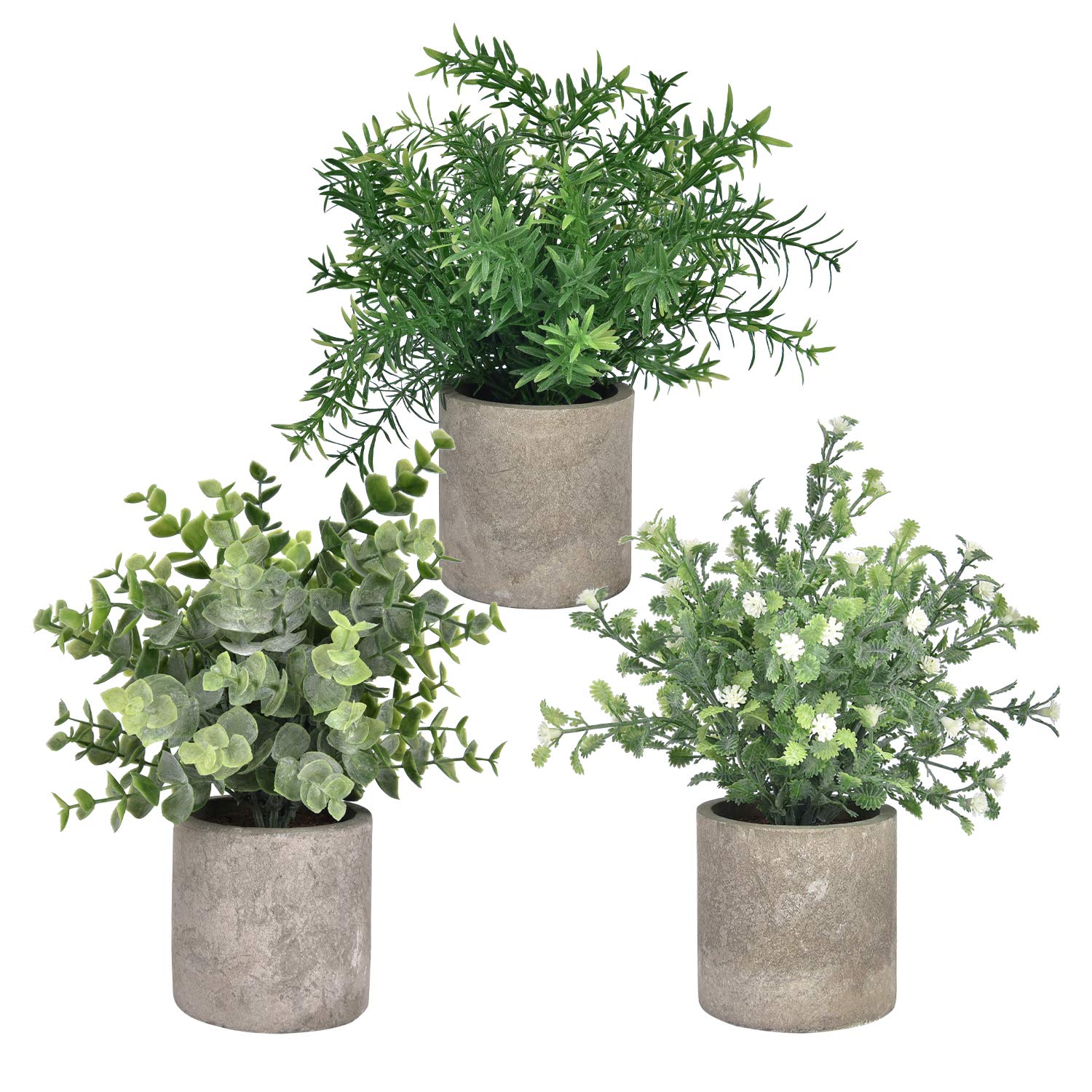 MARTINE MALL Fake Eucalyptus Pot Artificial Eucalyptus Plants with Vase 3 Pack Mini Fake Eucalyptus Plants for Indoor House Office Restaurant or Outdoor Garden Wedding Decorations 9.4in Tall