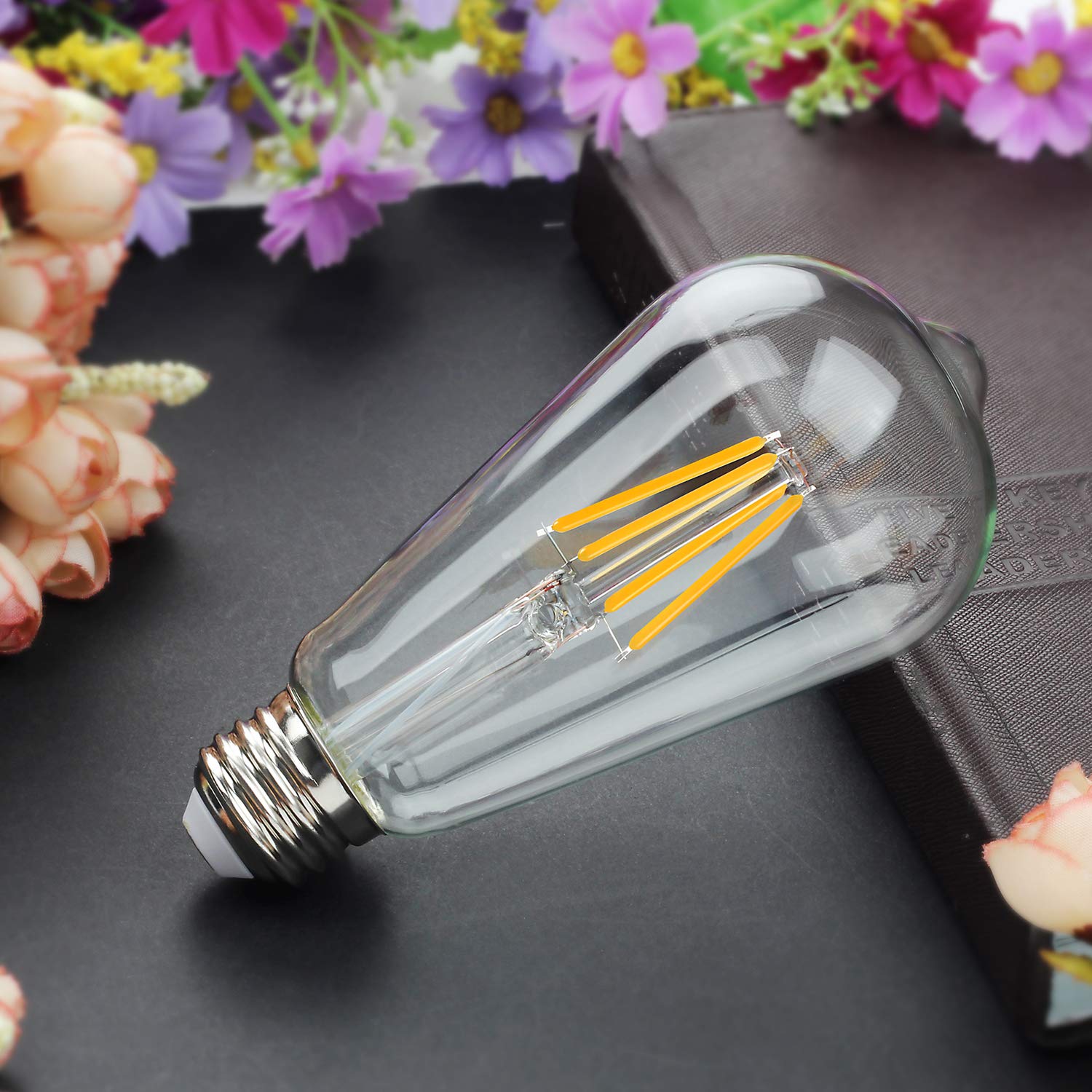 MAXvolador Edison Bulb, Dimmable Vintage LED Filament Light Bulbs Warm White 2700K, 4W ST64 LED Lights 40W Equivalent, E26 Base, Pack of 12