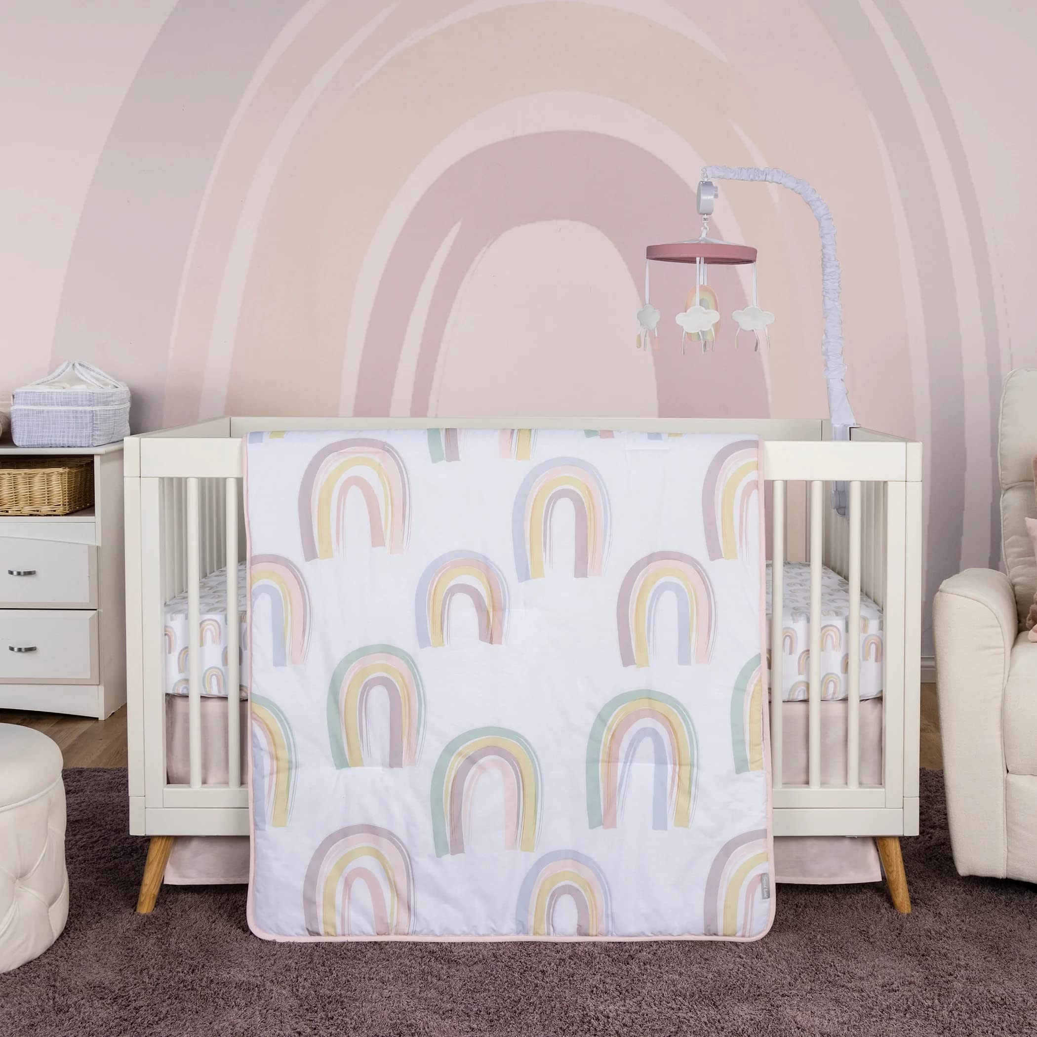 Trend Lab Painted Rainbow 4-Piece Baby Nursery Crib Bedding Set, Includes Quilt, 2 Fitted Crib Sheets, and Crib Skirt