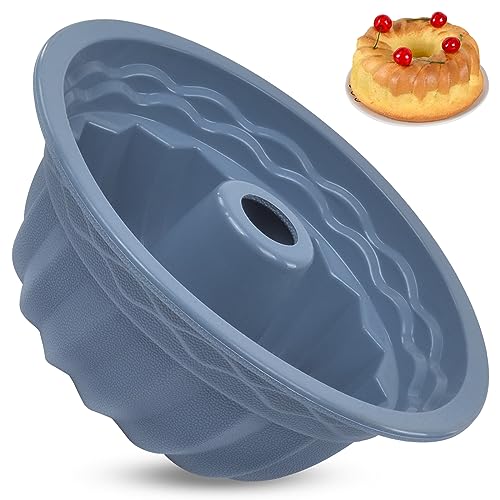 YASYU Silicone Fluted Tube Cake Pan,Non Stick Swirl Cake Baking Mold with Handle,Perfect Bakeware for Jello, Gelatin, Bread,7.5 inch Baking Pan, BPA Free