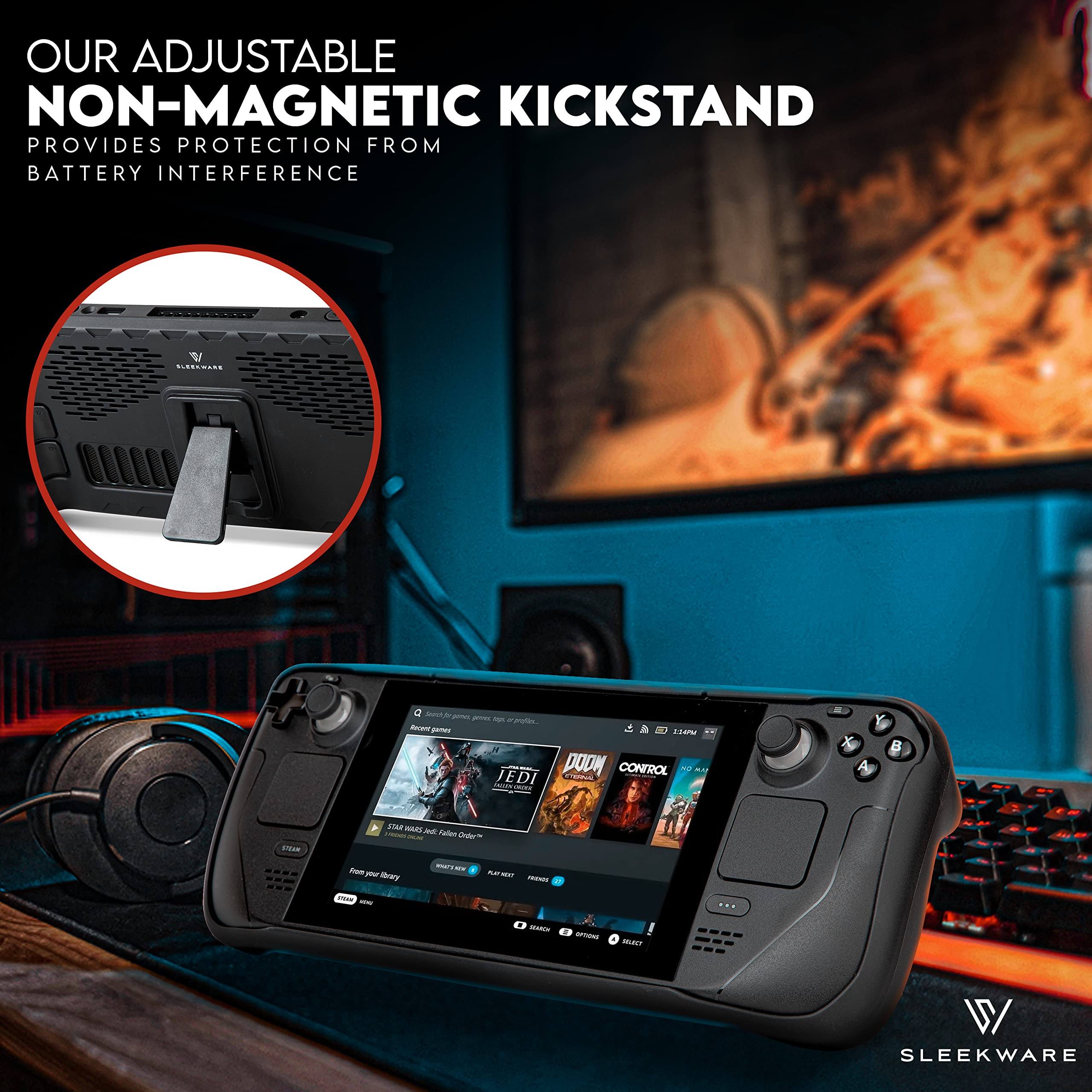 SleekWare Steam Deck Case (Juggernaut) - Protective Hard Case for Stream Deck PC Gaming Console with Kickstand, Includes Free Touchpad and Screen Protectors