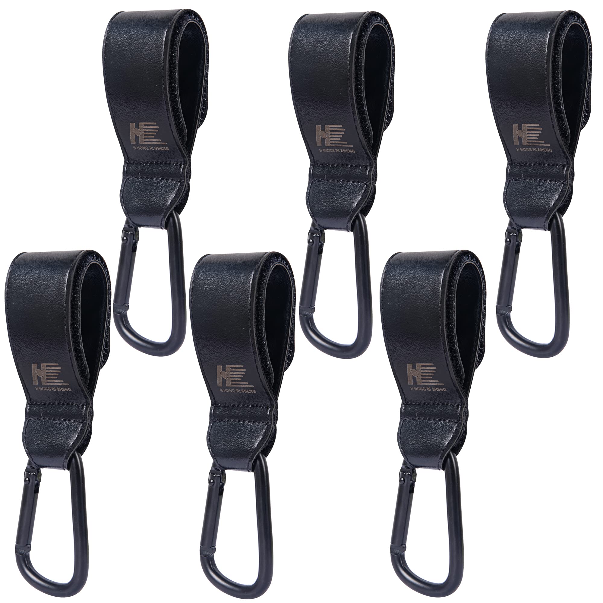 Stroller Hooks for Hanging Bags and Shopping Multipurpose Hooks for Grocery Shopping Bags Premium Vegan Leather Pram Straps (Black 2 Pack)