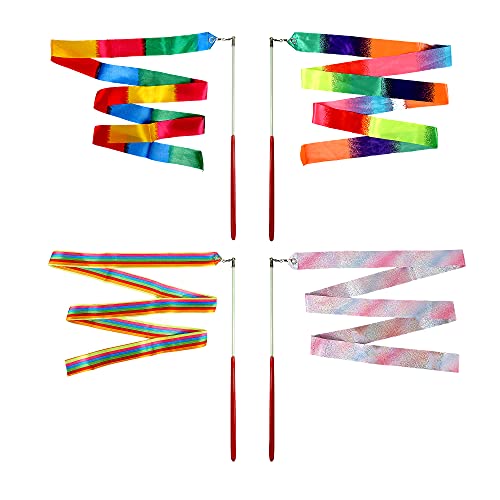 Pcs 6.6Ft Gymnastics Ribbon Rainbow Rhythmic Dance Ribbon Streamers Wands Rods for Artistic Dancing