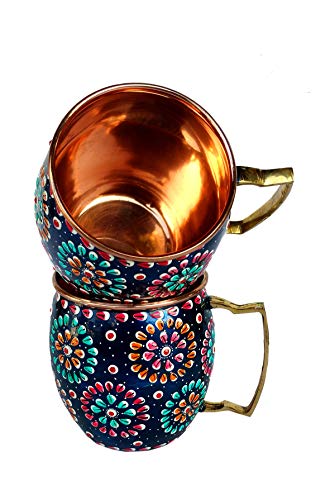 Rastogi Handicrafts Handmade Outer Hand Painted Art work Wine, Vodka, Beer,Cocktail,Juice, Cold Coffee Mug - Cup (2)