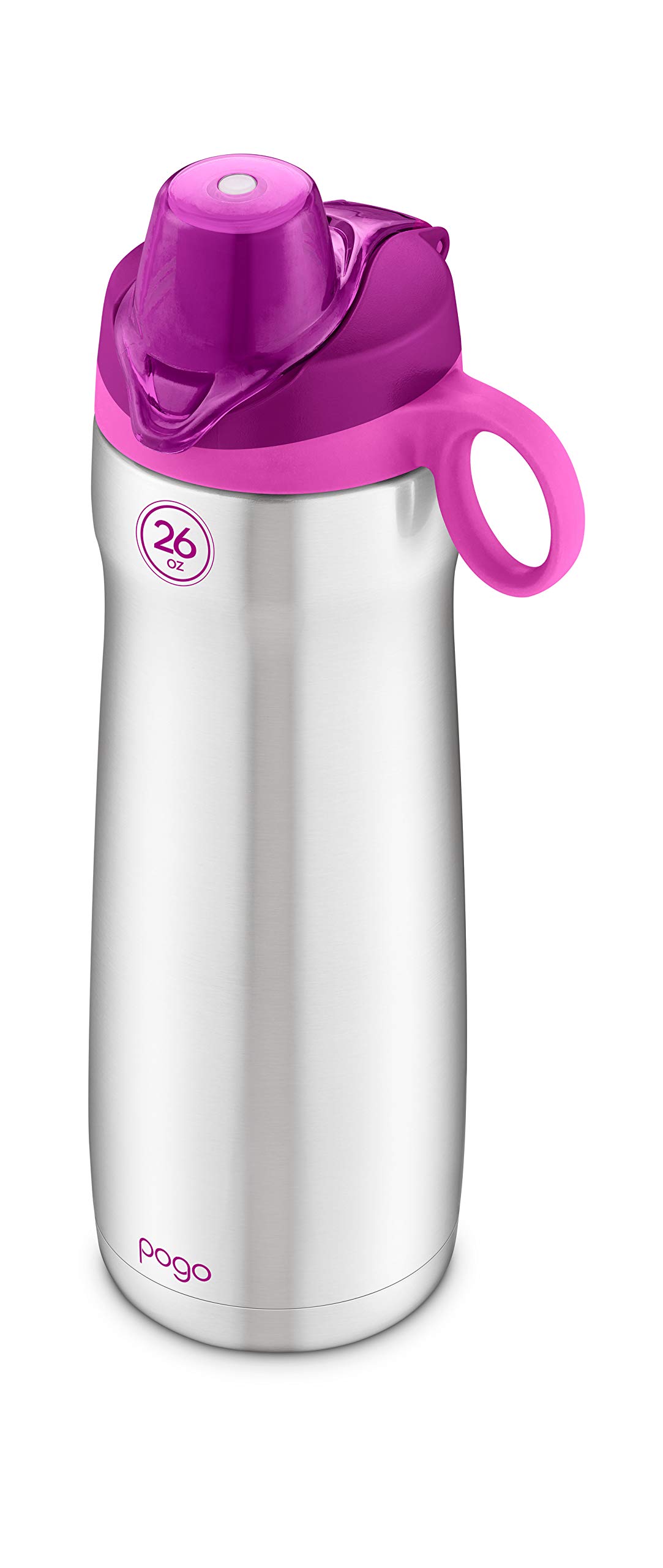 Pogo Vacuum Insulated Stainless Steel Water Bottle with Leak Proof Chug Lid and Silicone Carry Loop, Fuchsia, 26 oz