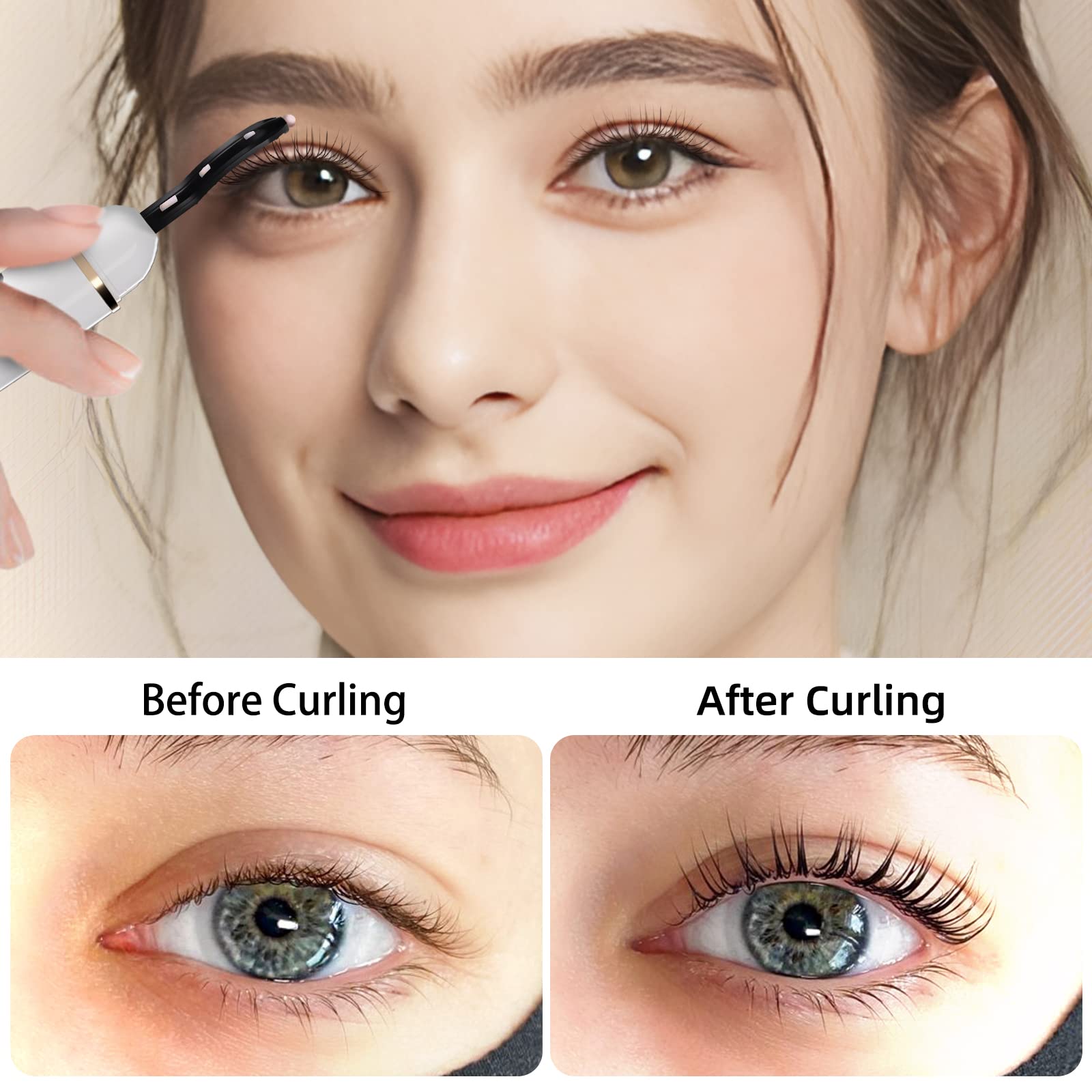 ZAPAL Heated Eyelash Curler Heated Lash Curler Rechargeable with USB-C Fasting Charging Heating Electric Lash Curler for Natural Long-Lasting eyelshes (White)