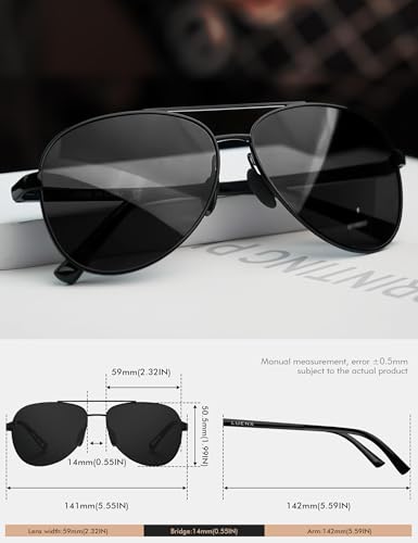 LUENX Aviator Sunglasses for Men Women Polarized - UV 400 Protection 59 mm(Gradient Black Purple)