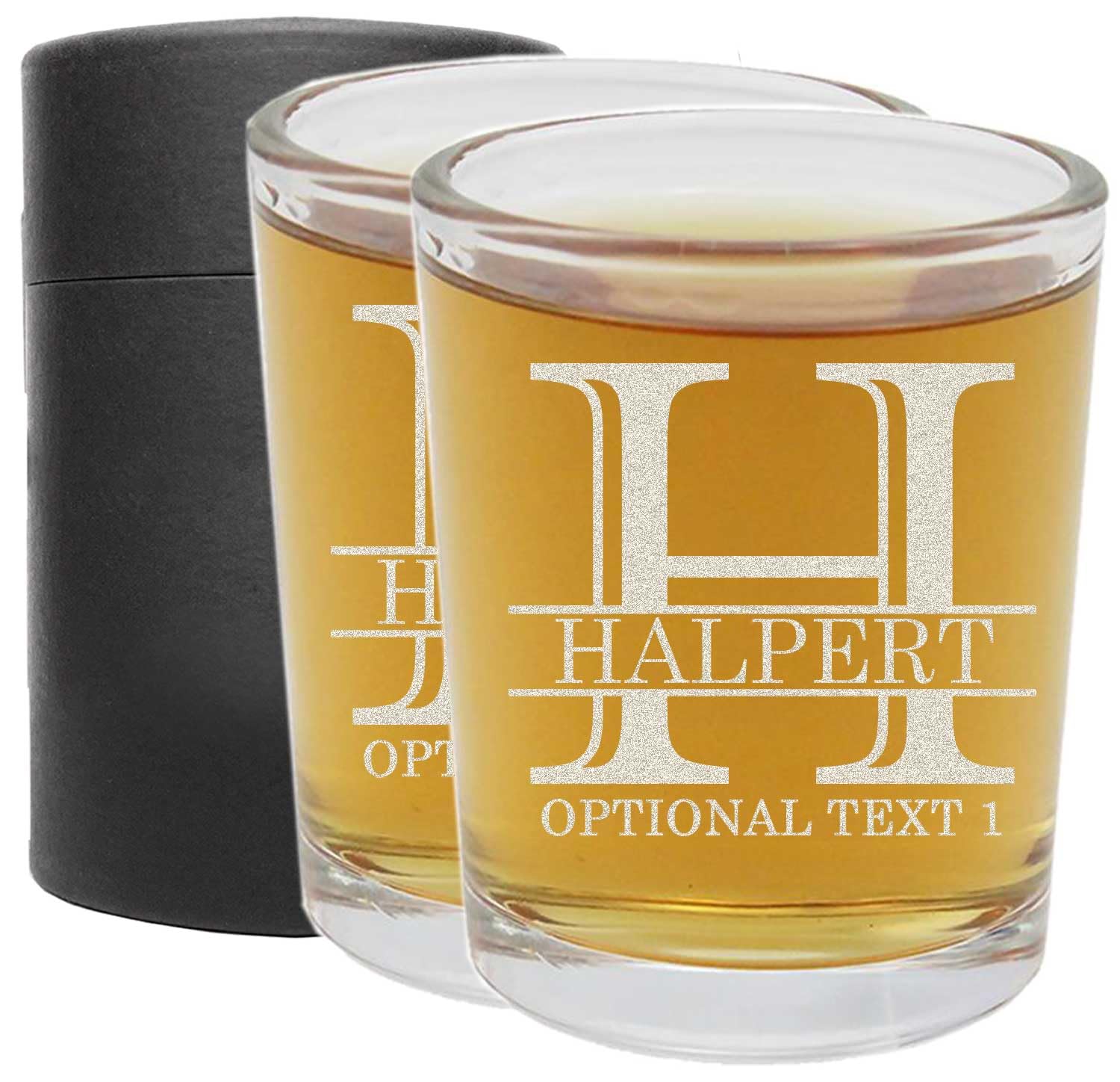 Personalized 2pk; set of two Engraved 2.5oz Shot Glass, Custom Etched Shot Glasses, Groomsmen, Customized Bridesmaid, Wedding Favors, Customized Birthday Gifts, Anniversary, Cute, Halpert Monogram