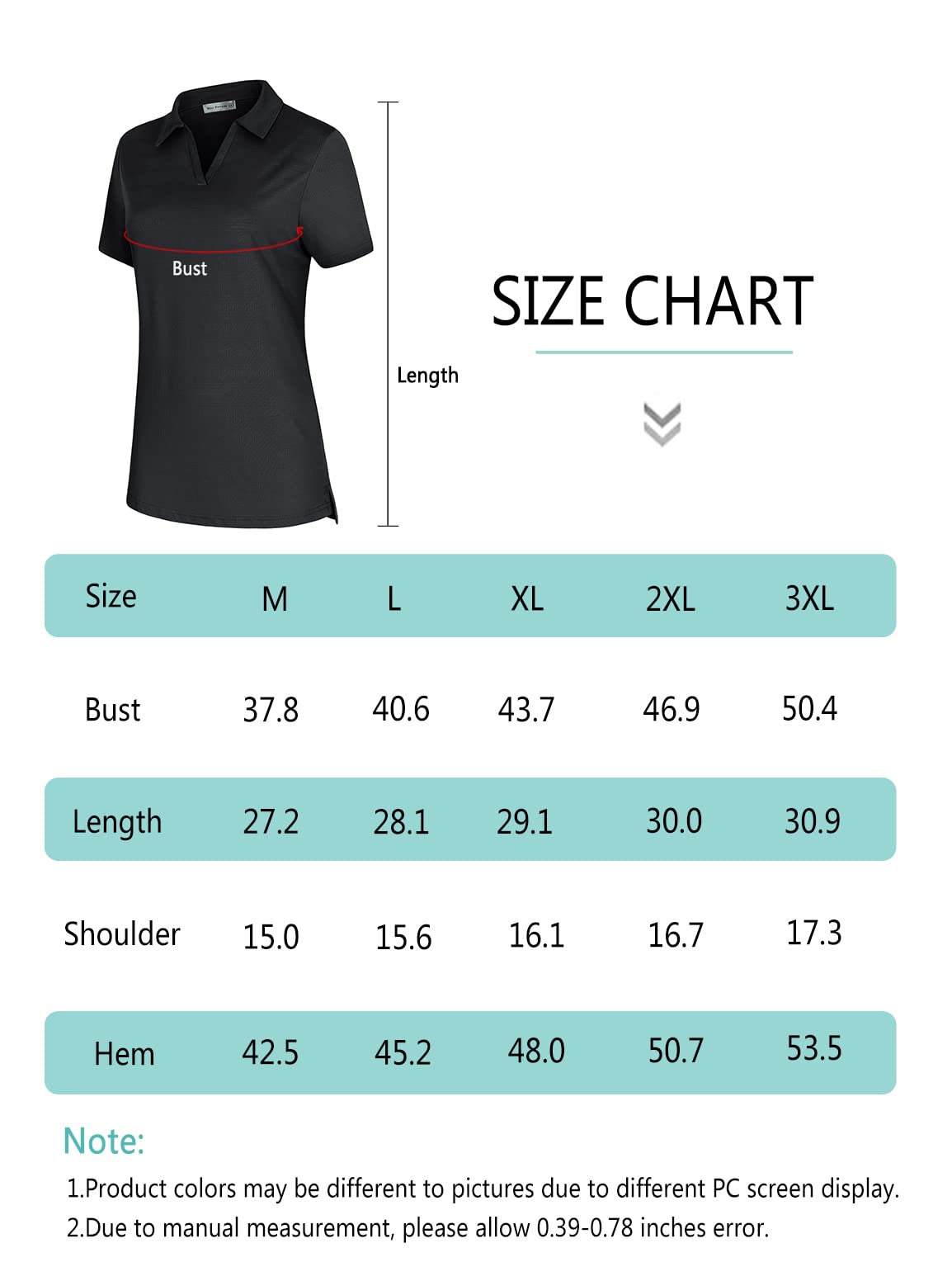 MISS FORTUNE Womens Dry Fit Yoga Shirts Moisture Wicking Golf Tshirt, Black 3XL