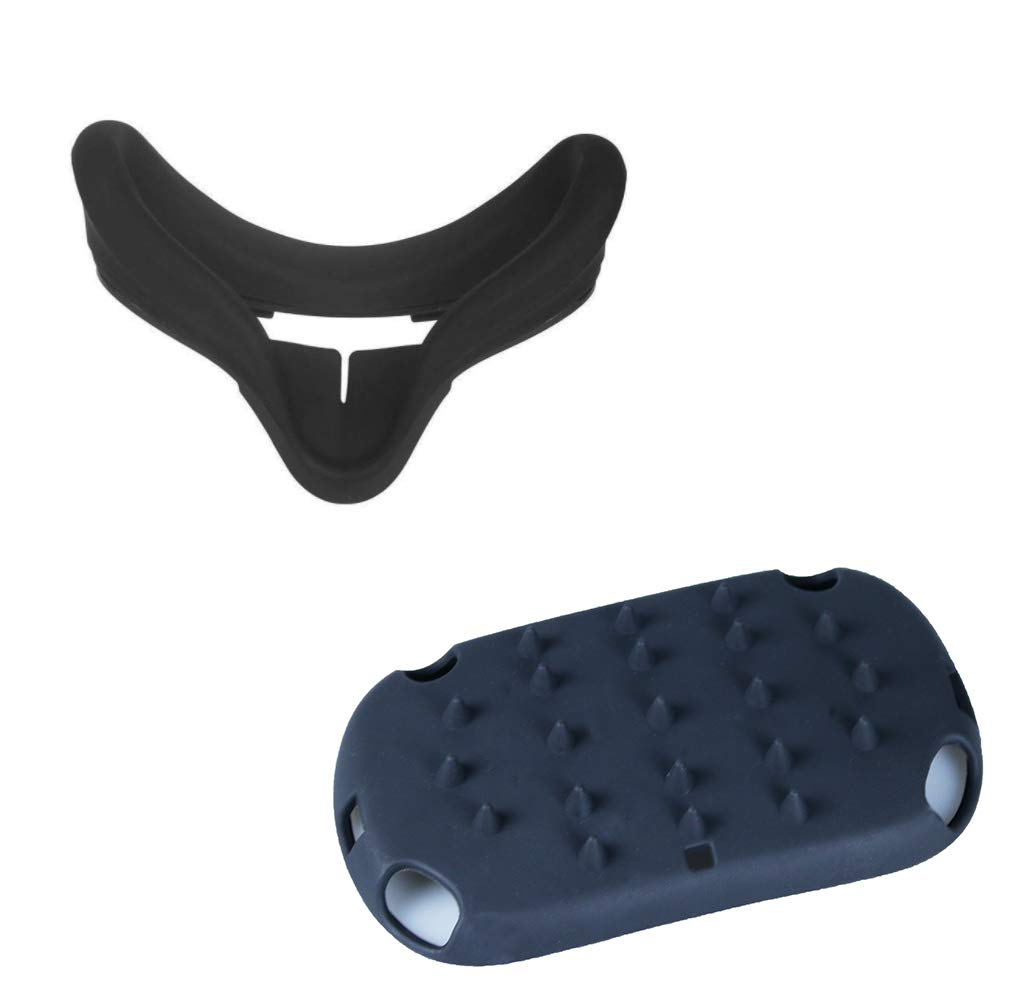 MASiKEN Face Mask for Oculus Quest, Professional Silicone Face Cover, Face Pad Sweatproof Lightproof Washable (Black+Front Cap)