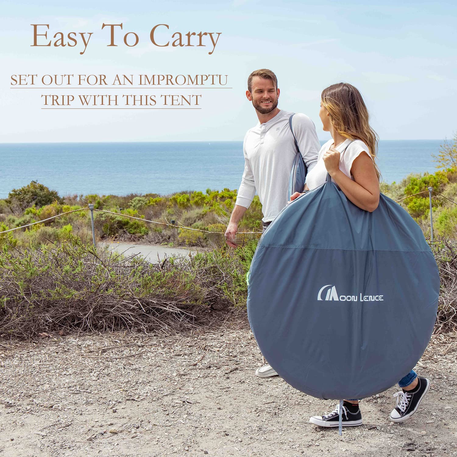 Moon Lence Pop up Tent 4 Person Camping Tent Waterproof Tent 3 Ventilated Mesh Windows,2 Big Doors Instant Tent for Family Easy Setup