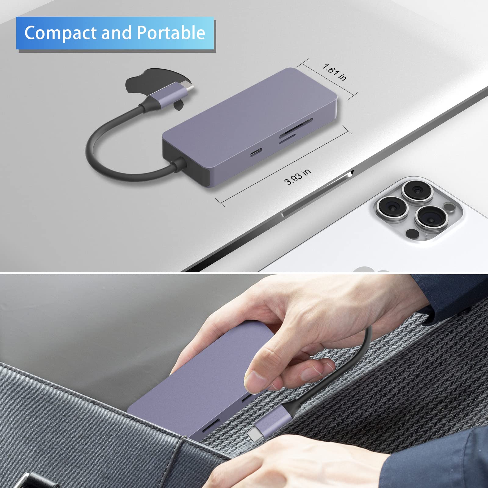 USB C Adapter, 6 in 1 USB C Hub with 4K HDMI, USB3.0 * 2 Port, 100W PD, SD/TF for MacBook Pro/Air M1/M2, iPad Pro, iPad Mini, Surface Pro/Go Dell