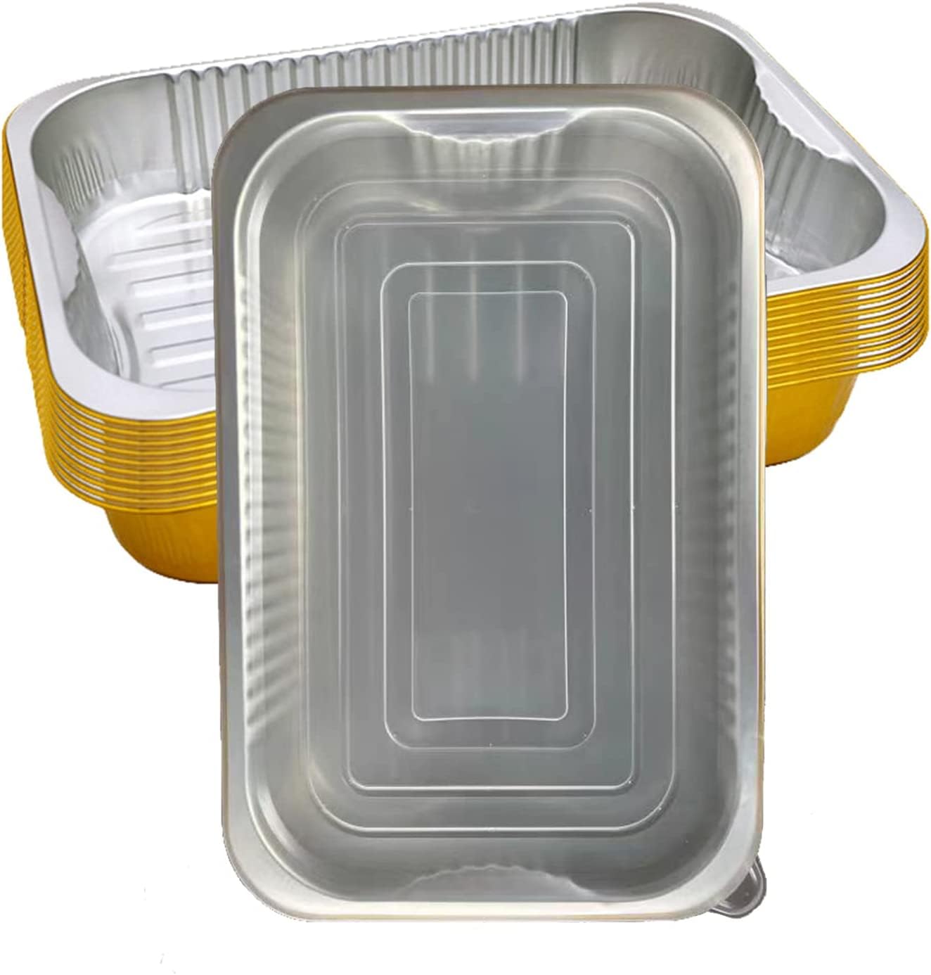 SuiXinCook Gold Aluminum Foil Baking Pan with lids Heavy Duty 9"×13"(10pack+10Lids), Double thickening, Disposable cake pans,Microwave oven safetyle. for Cooking,,Heating,Storage, BBQ