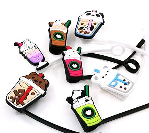 Straw Cover Cap 7 Pieces Reusable Silicone Straw Toppers Drinking Straw Tips Lids for 6-8 mm Cute Straws Plugs (Not include Straw) Style1